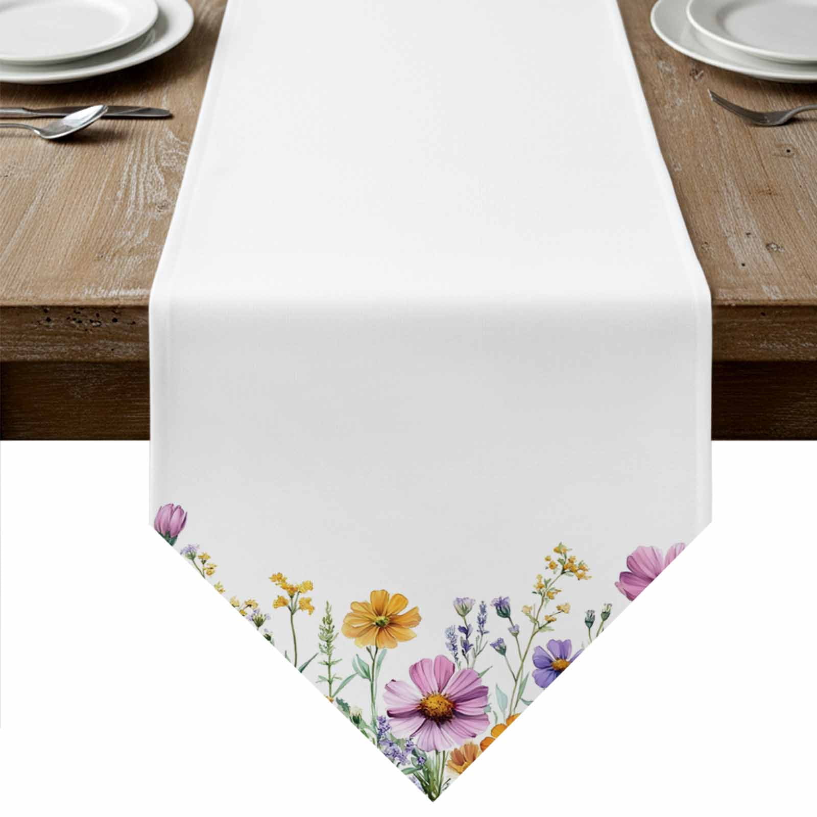 Blossom Wildflowers Table Runner Linen Burlap Table Runner 70 Inches ...
