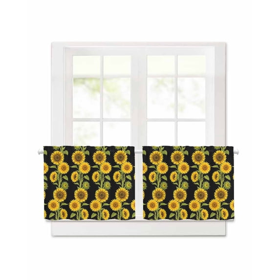 Blossom Yellow Sunflower on Black Short Blackout Curtains 24 Inch Long ...