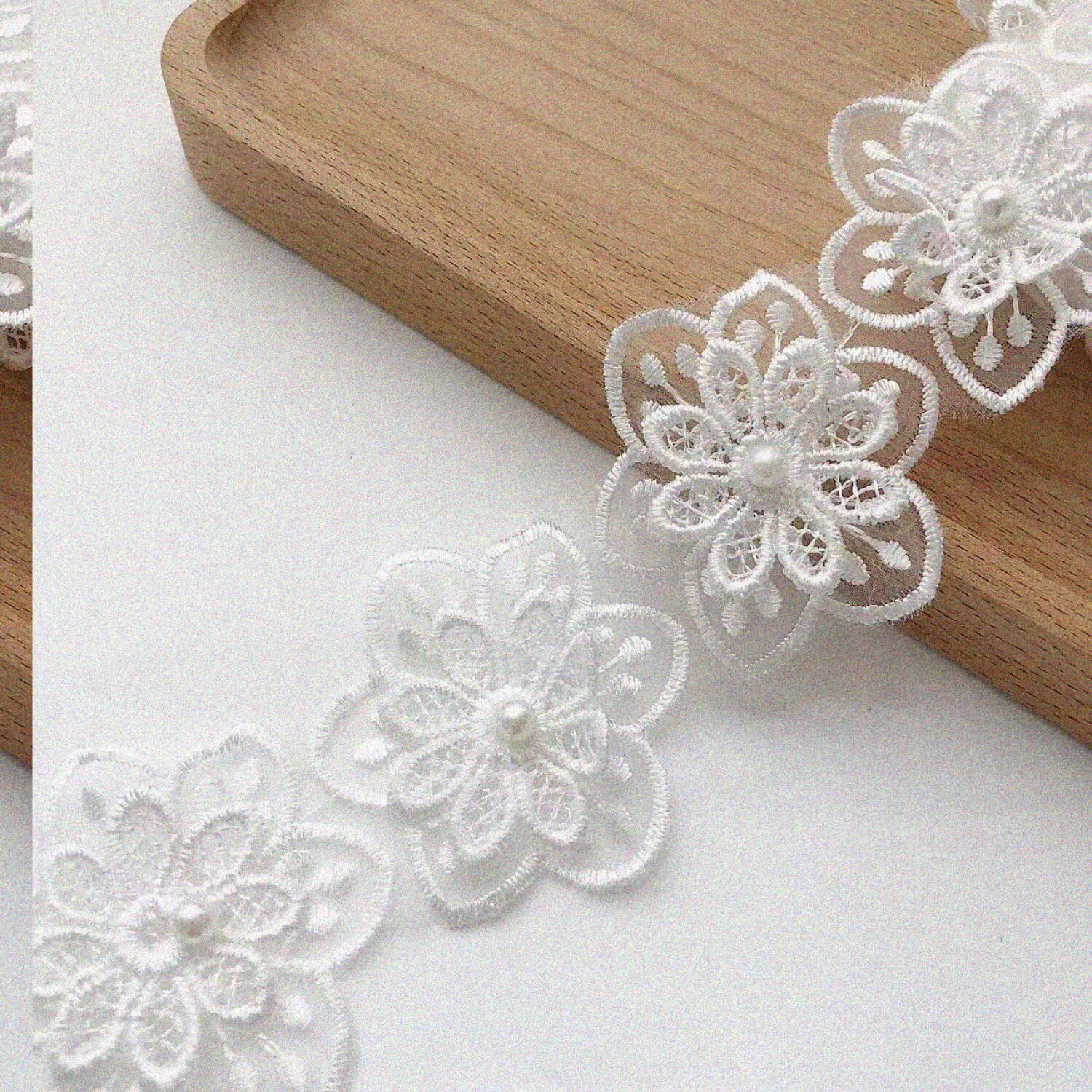 BlossomPearl Lace Trim - Elegant White Floral Ribbon for DIY Wedding ...