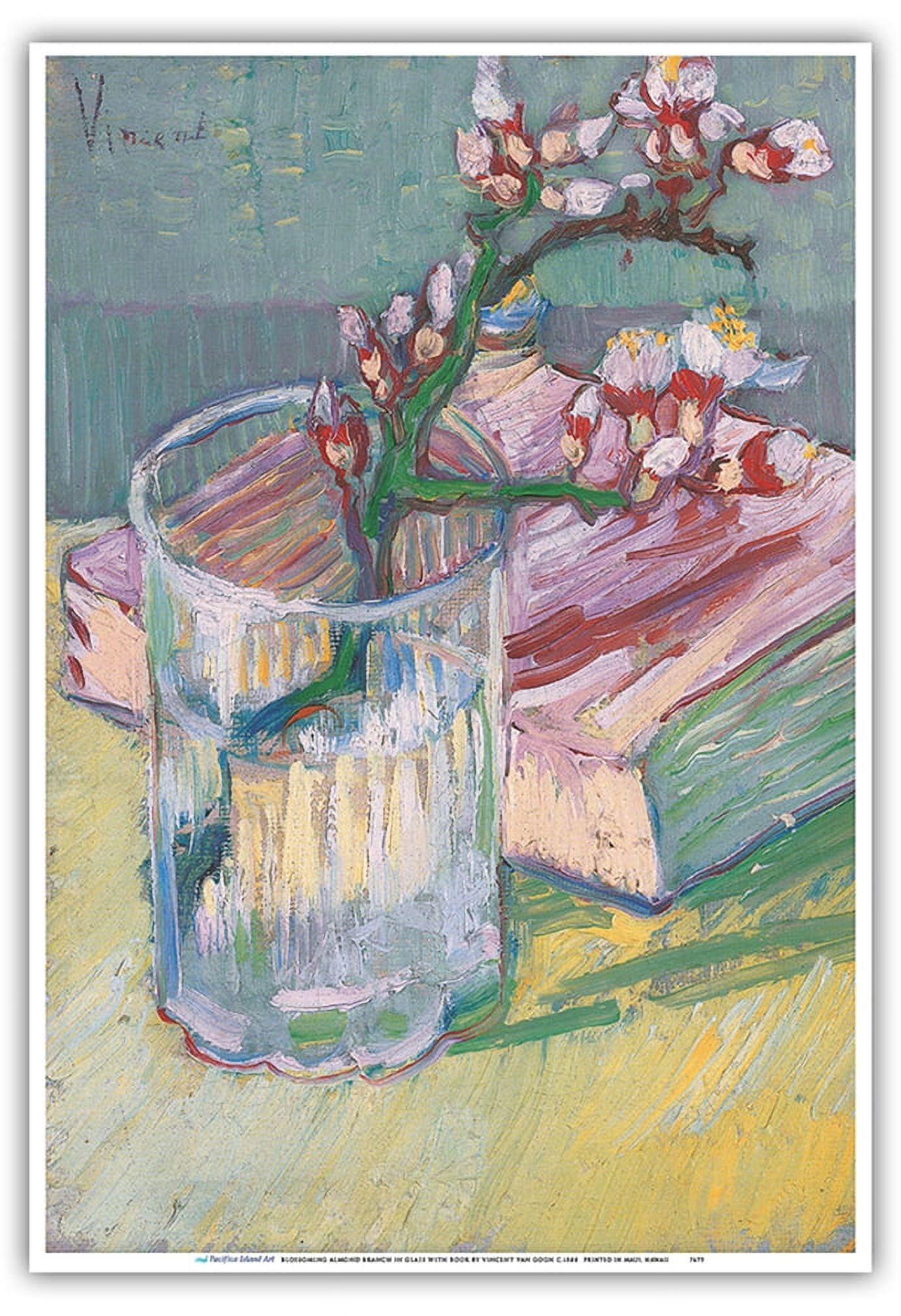 Blossoming Almond Branch in a Glass with a Book - From an Original ...