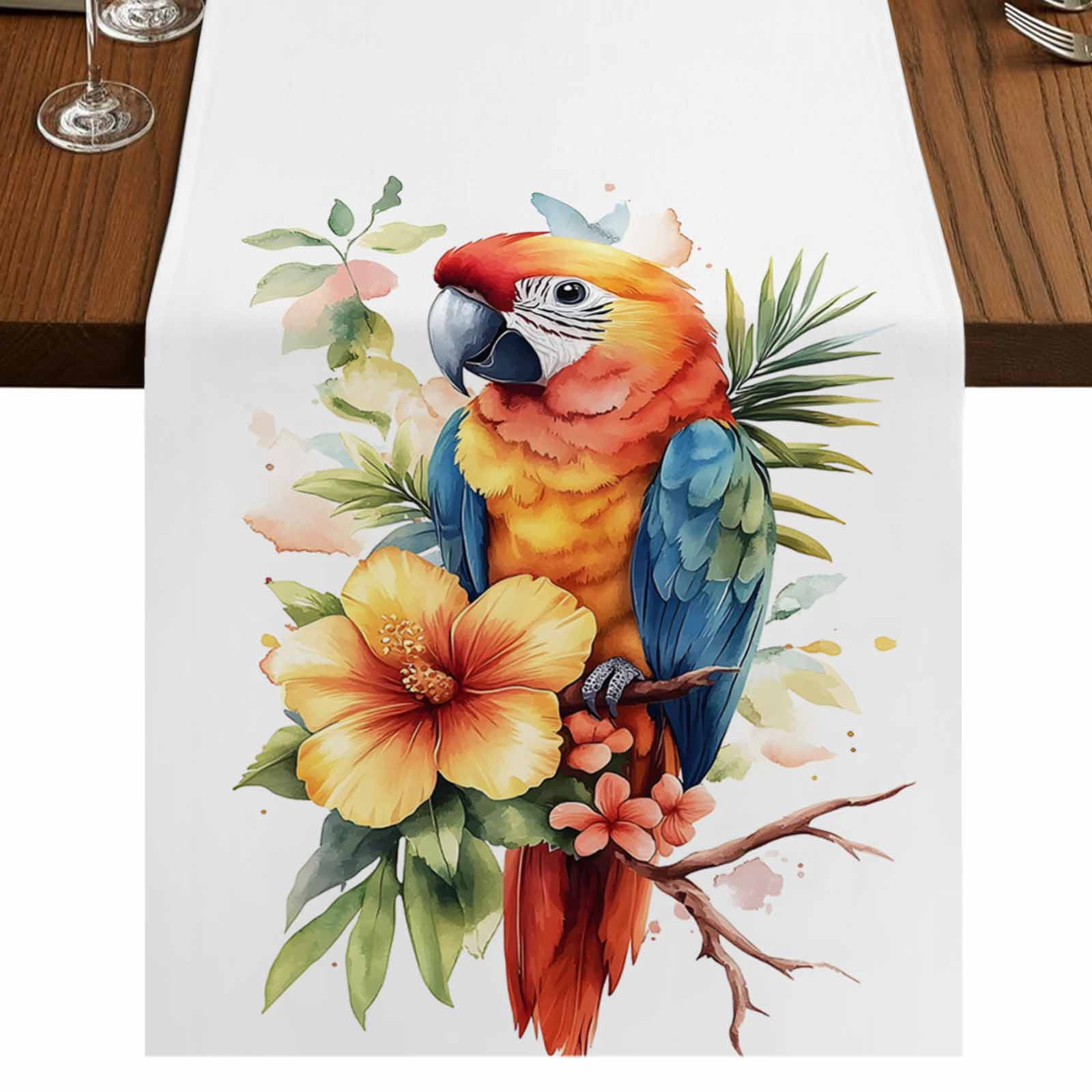Blossoming Botanical Prints 72 Inch Table Runner, Parrot Spring Floral ...