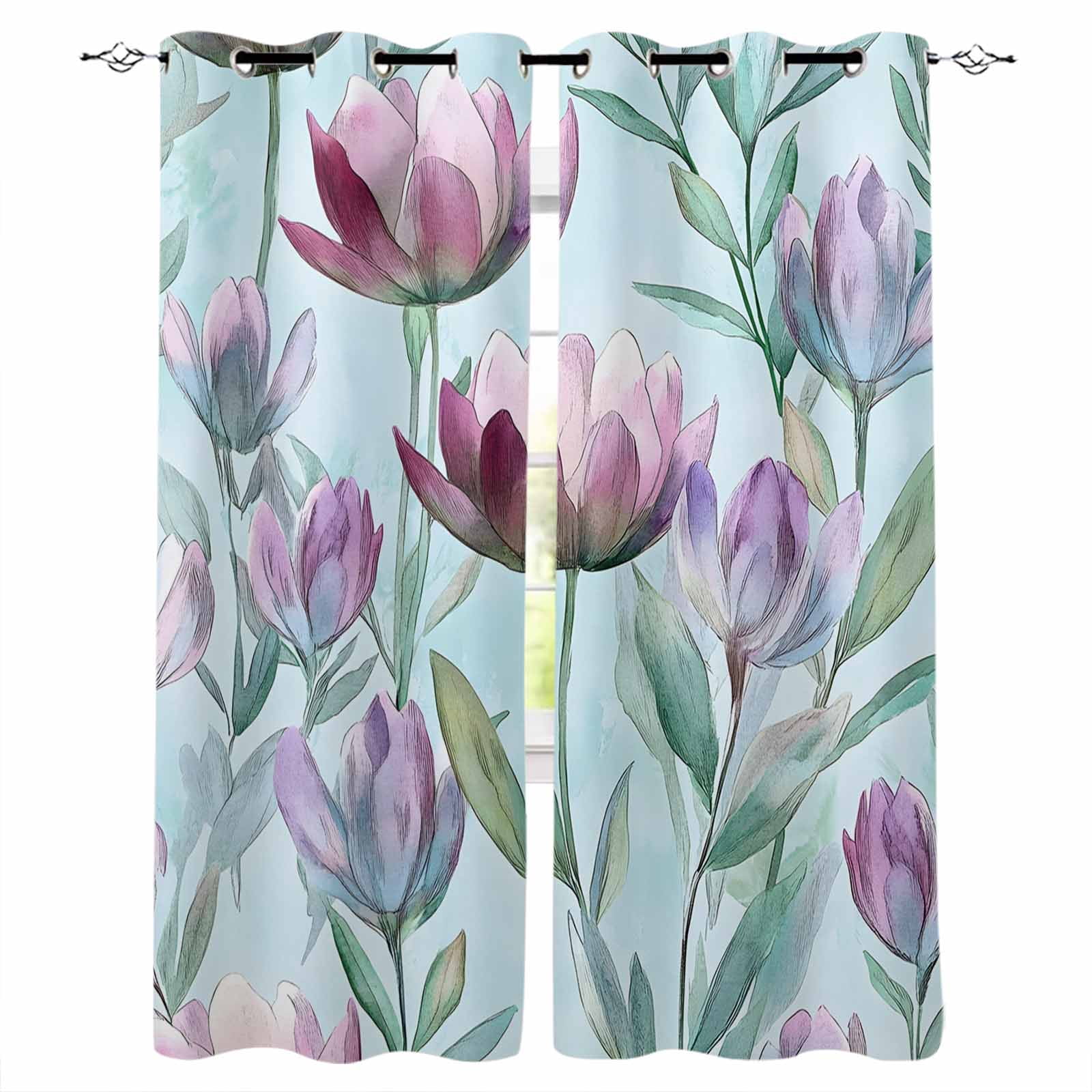 Blossoming Botanical Prints Kitchen Curtains Blue Purple Green Floral ...
