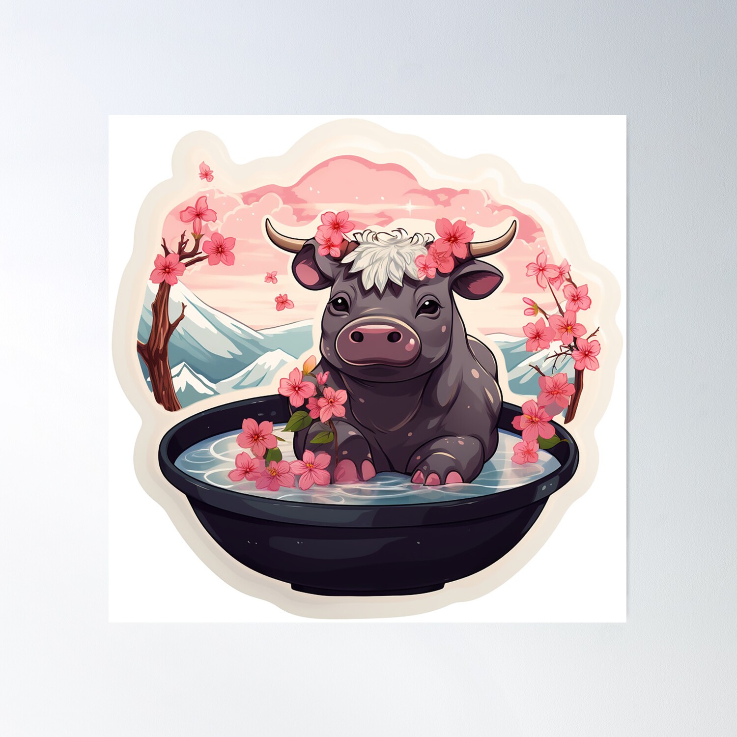 Blossoming Bull Ramen Poster Wall Art, Modern Wall Decor, 24x24 ...