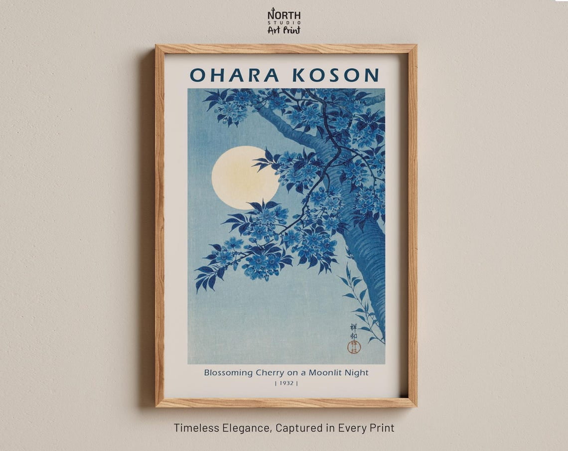 Blossoming Cherry on a Moonlit Night Ohara Koson Ukiyo e Poster ...