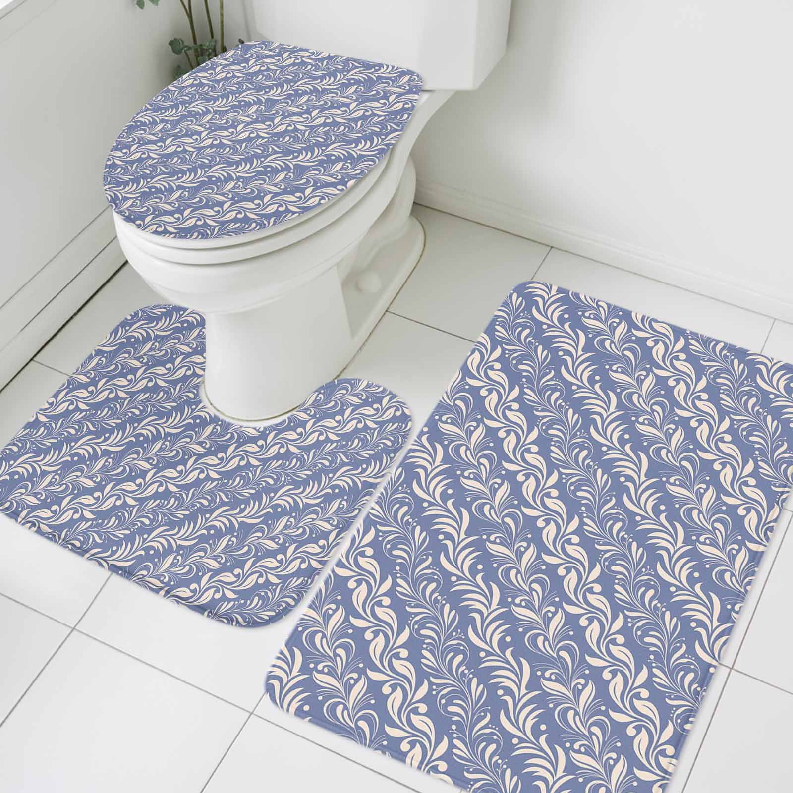 Blossoming Floral Leaf Bathroom Rugs Set Abstract Polka Dot Blue Rustic ...