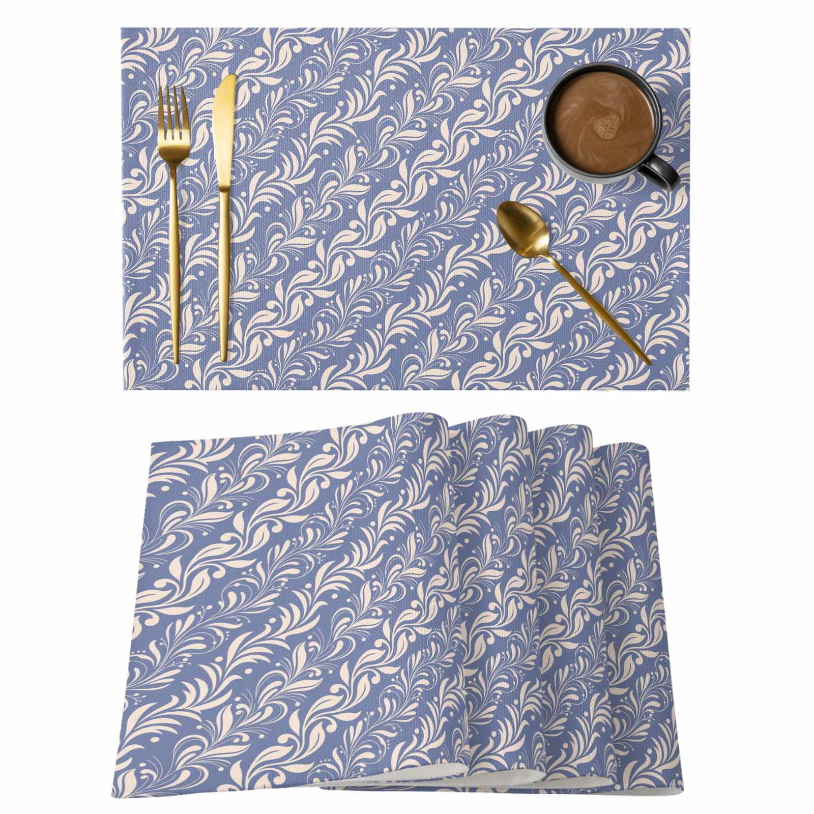 Blossoming Floral Leaf Cotton Linen Placemats Set of 2, Abstract Polka ...