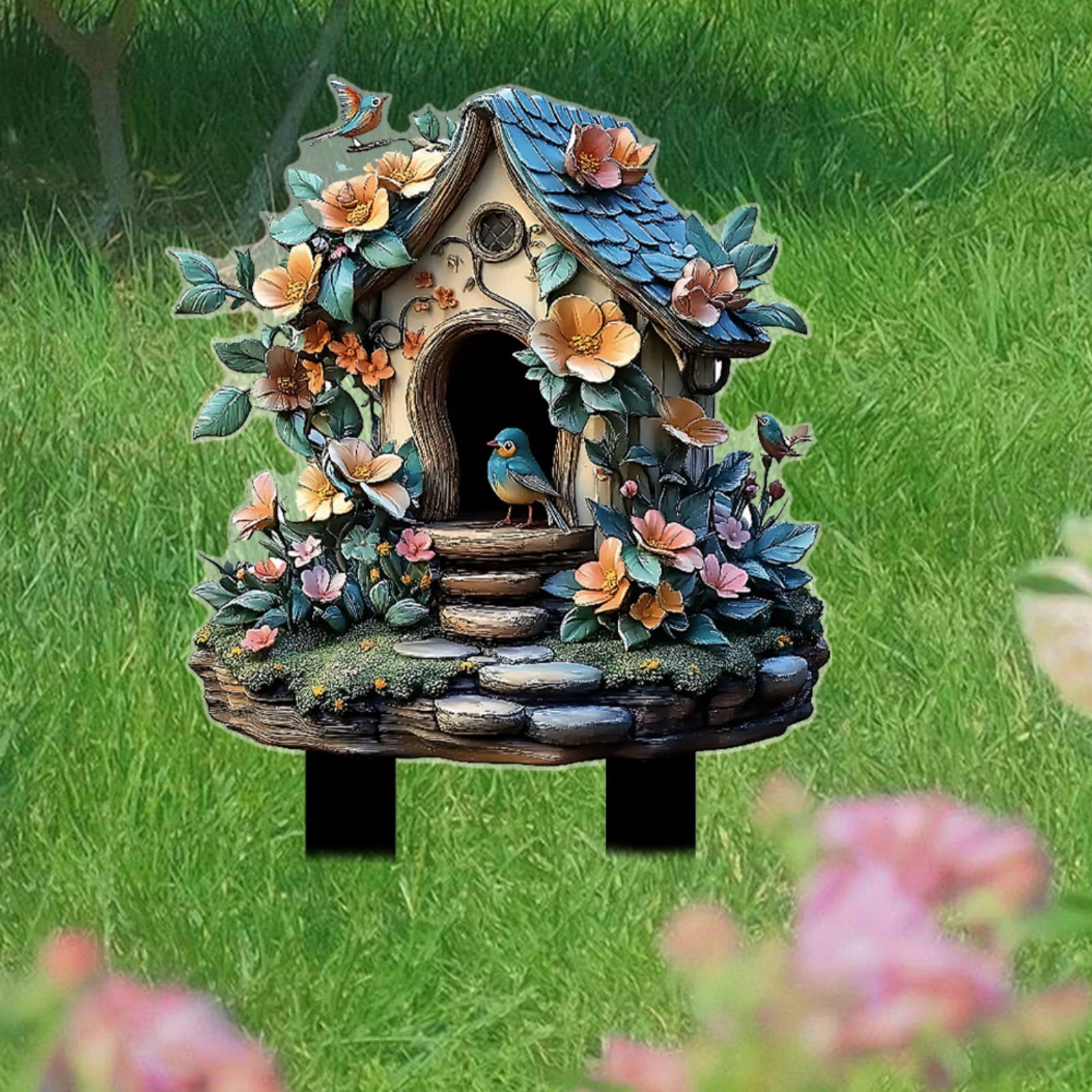 Blossoming Flowers 2D Flat Acrylic Ground Insert Garden Pile Garden ...