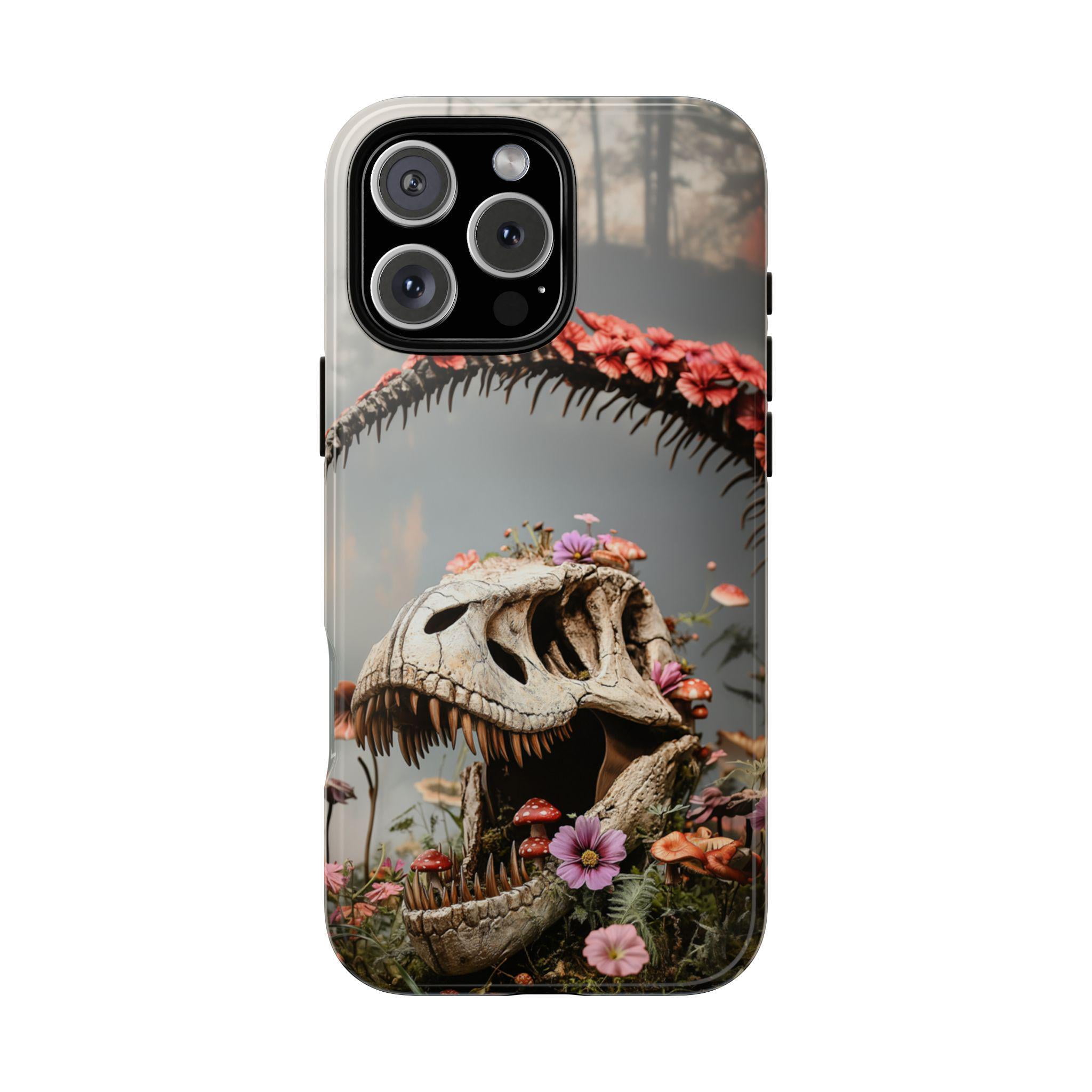Blossoming Flowers Mushrooms T Rex Bone Helm Fantasy Art Phone Case ...