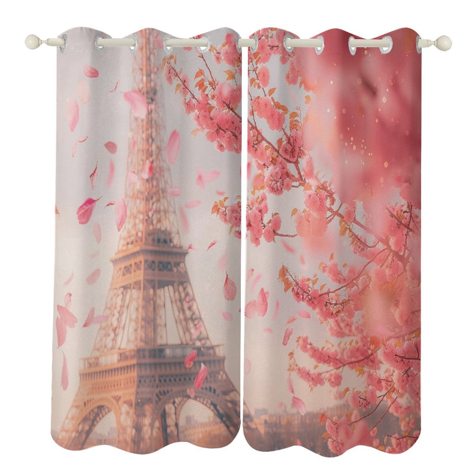 Blossoming Paris Eiffel Tower 2 Panel Curtain Set, Watercolor Painting ...