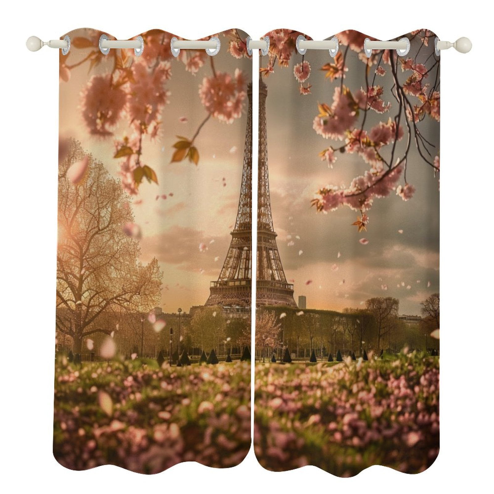 Blossoming Paris Eiffel Tower 2 Panel Curtain Set, Watercolor Painting ...