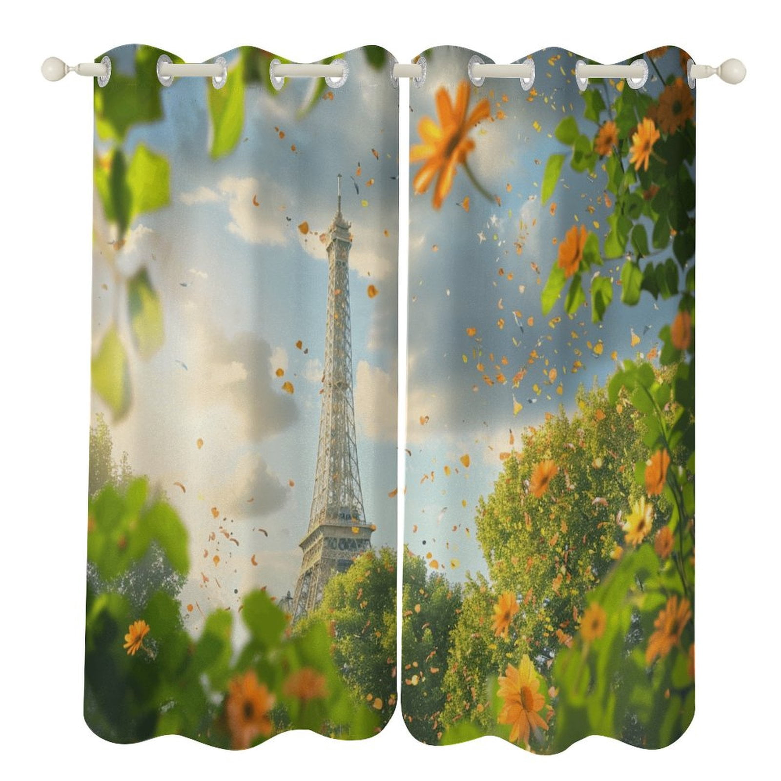 Blossoming Paris Eiffel Tower 2 Panel Curtain Set, Watercolor Painting ...