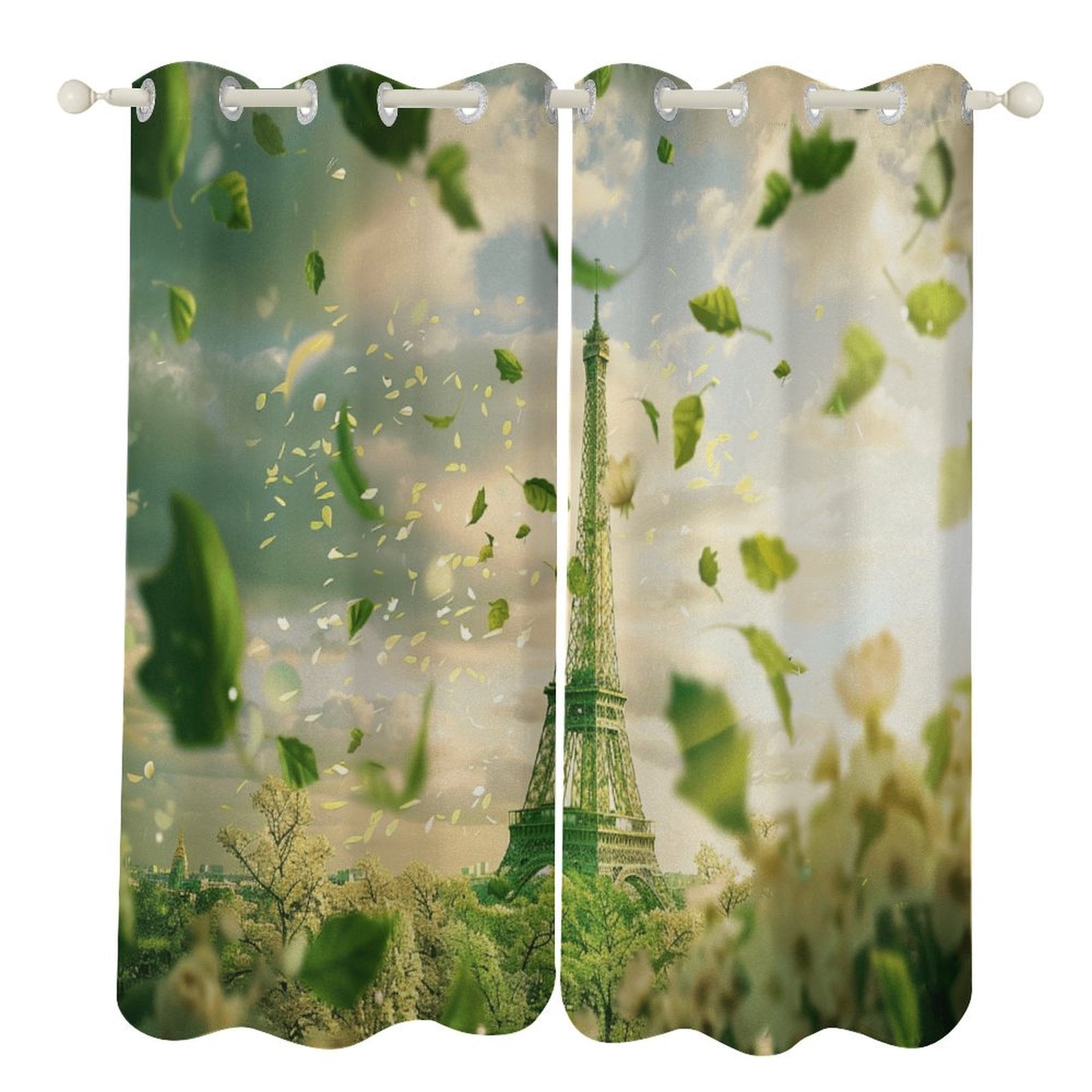Blossoming Paris Eiffel Tower 2 Panel Curtain Set, Watercolor Painting ...