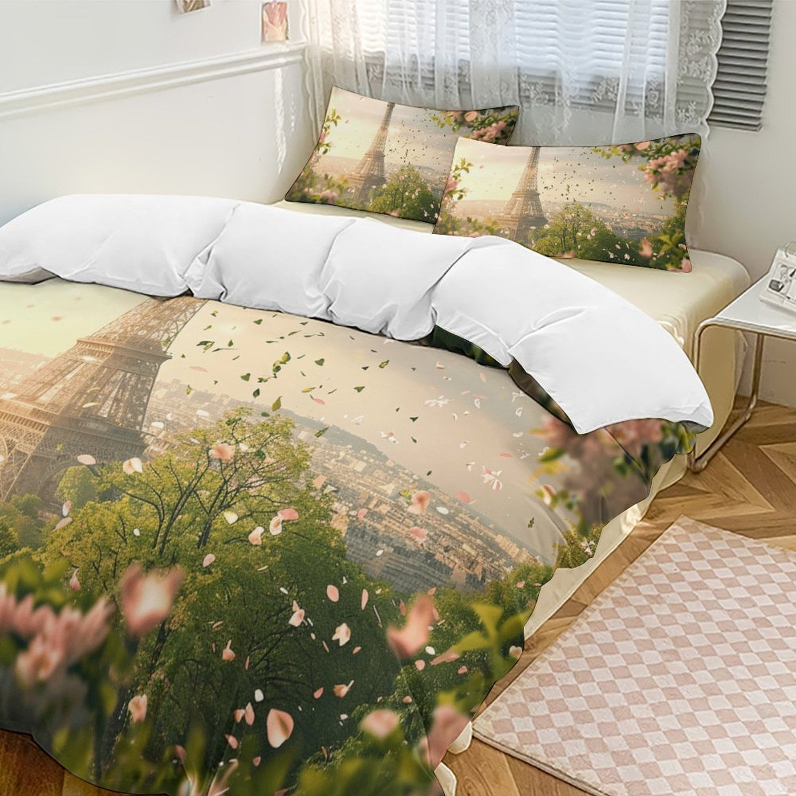 Blossoming Paris Eiffel Tower 3D Duvet Cover Set Quilt Cover Theme of ...