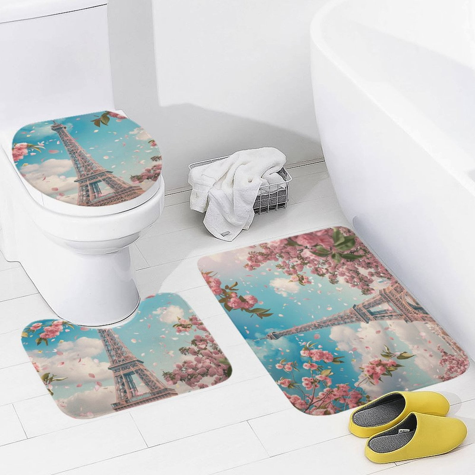 Blossoming Paris Eiffel Tower Bathroom Mats Set 3-piece Bath Mats ...