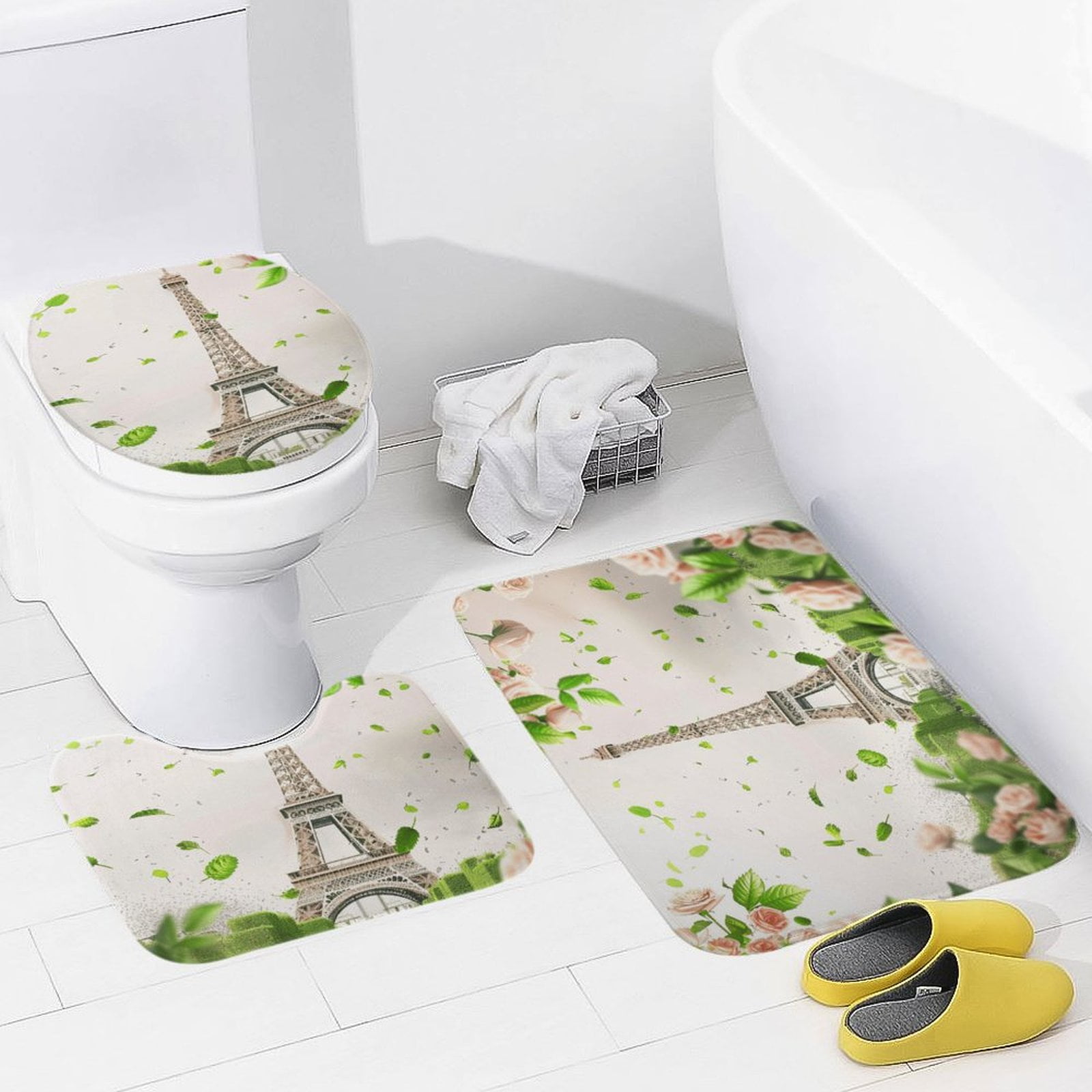 Blossoming Paris Eiffel Tower Bathroom Mats Set 3-piece Bath Mats ...