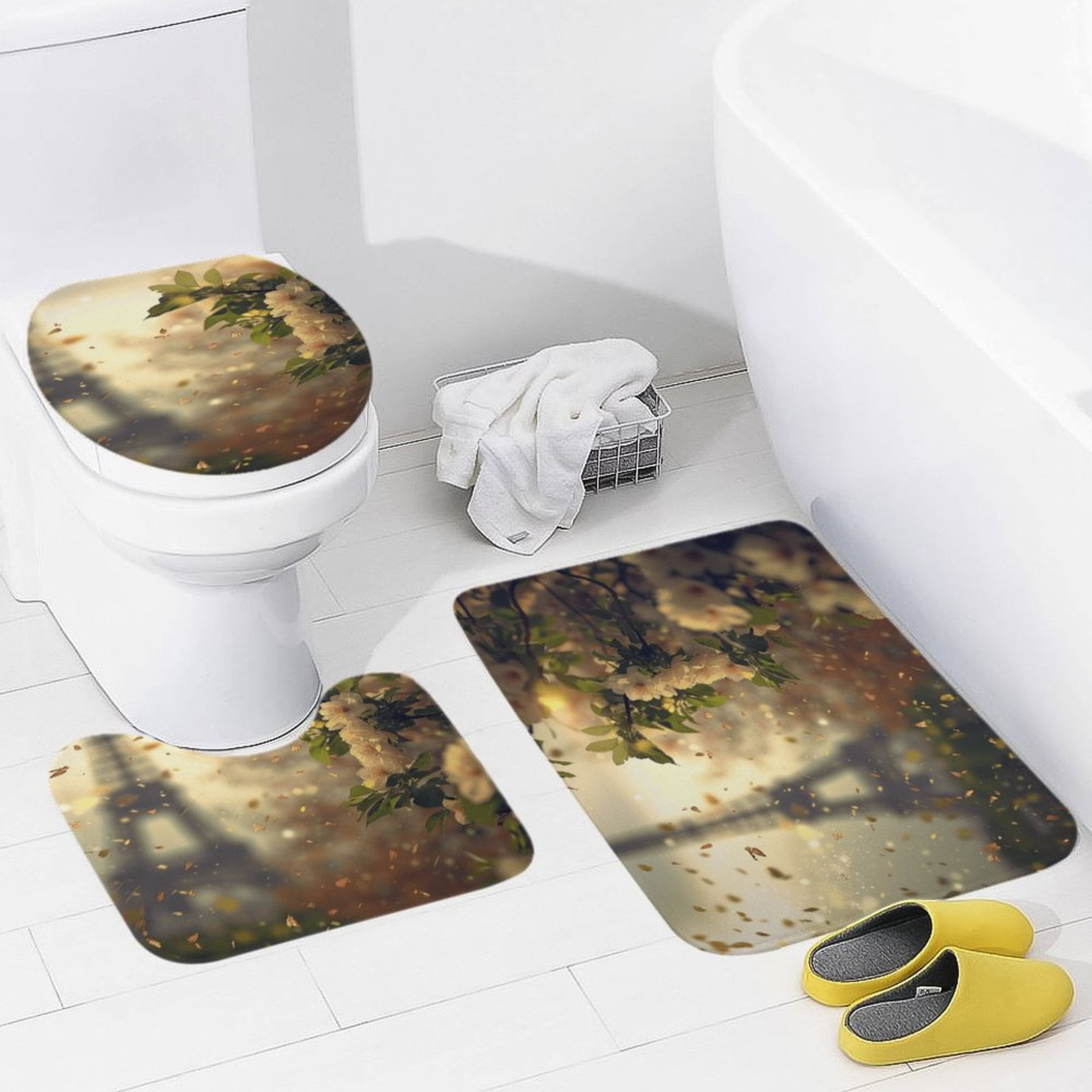 Blossoming Paris Eiffel Tower Bathroom Mats Set 3-piece Bath Mats ...