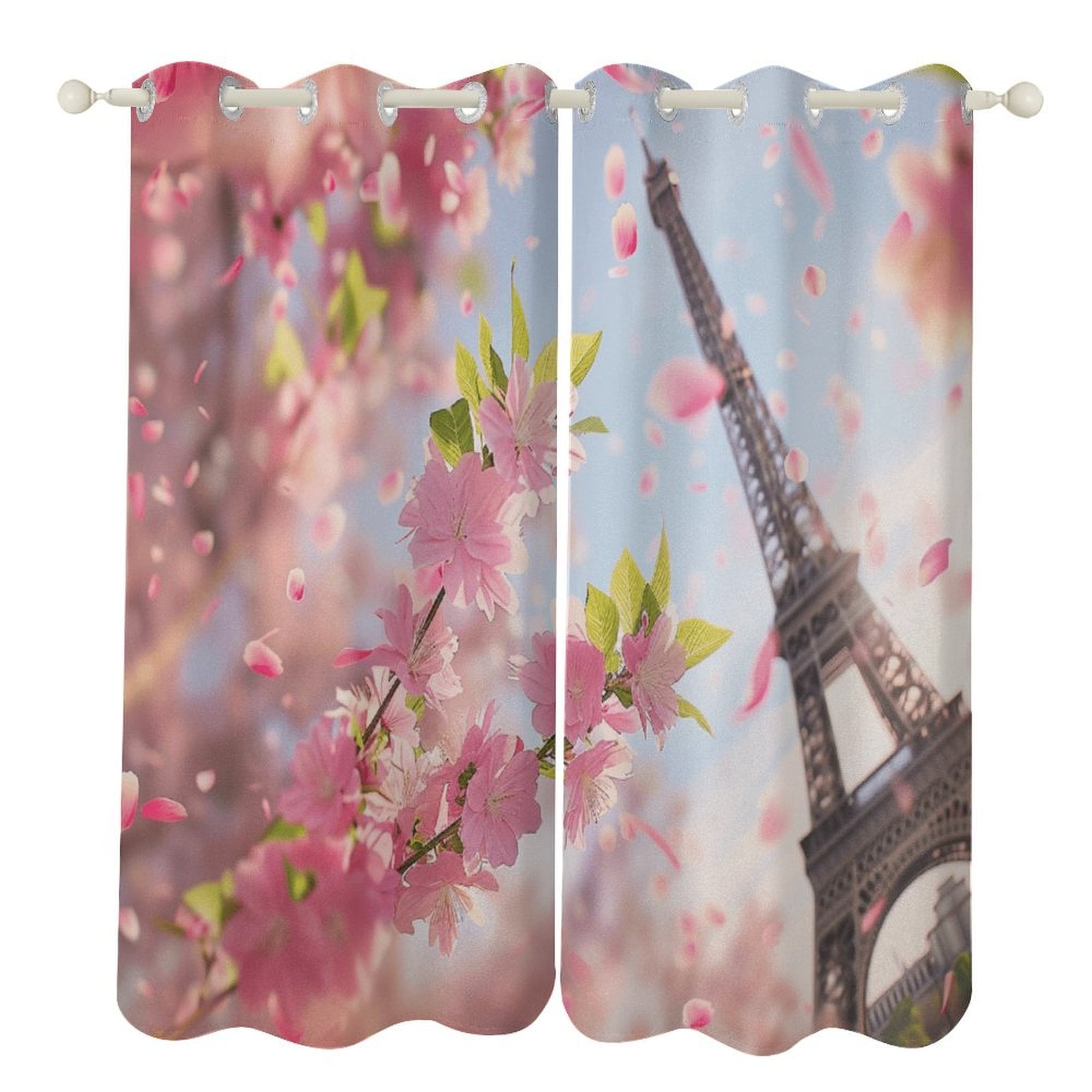 Blossoming Paris Eiffel Tower Curtains Aesthetic Envrionmental Friendly Picture, Living Room ...
