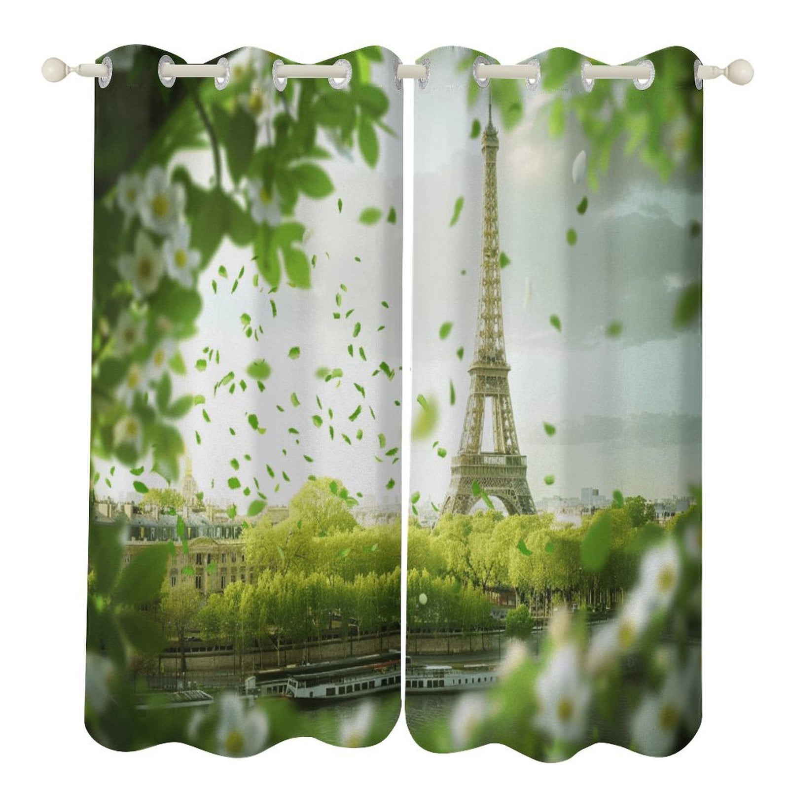 Blossoming Paris Eiffel Tower Curtains Aesthetic Envrionmental Friendly ...