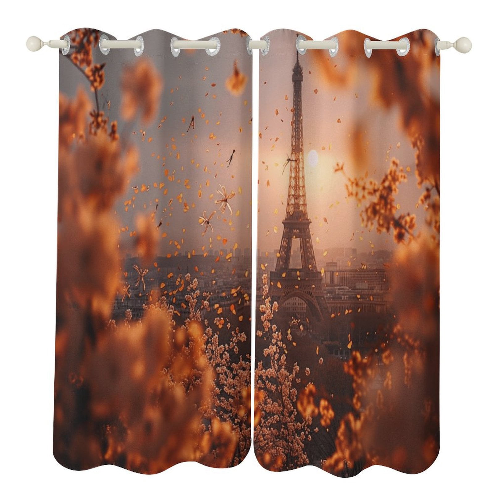 Blossoming Paris Eiffel Tower Curtains Watercolor Theme Window Curtains ...
