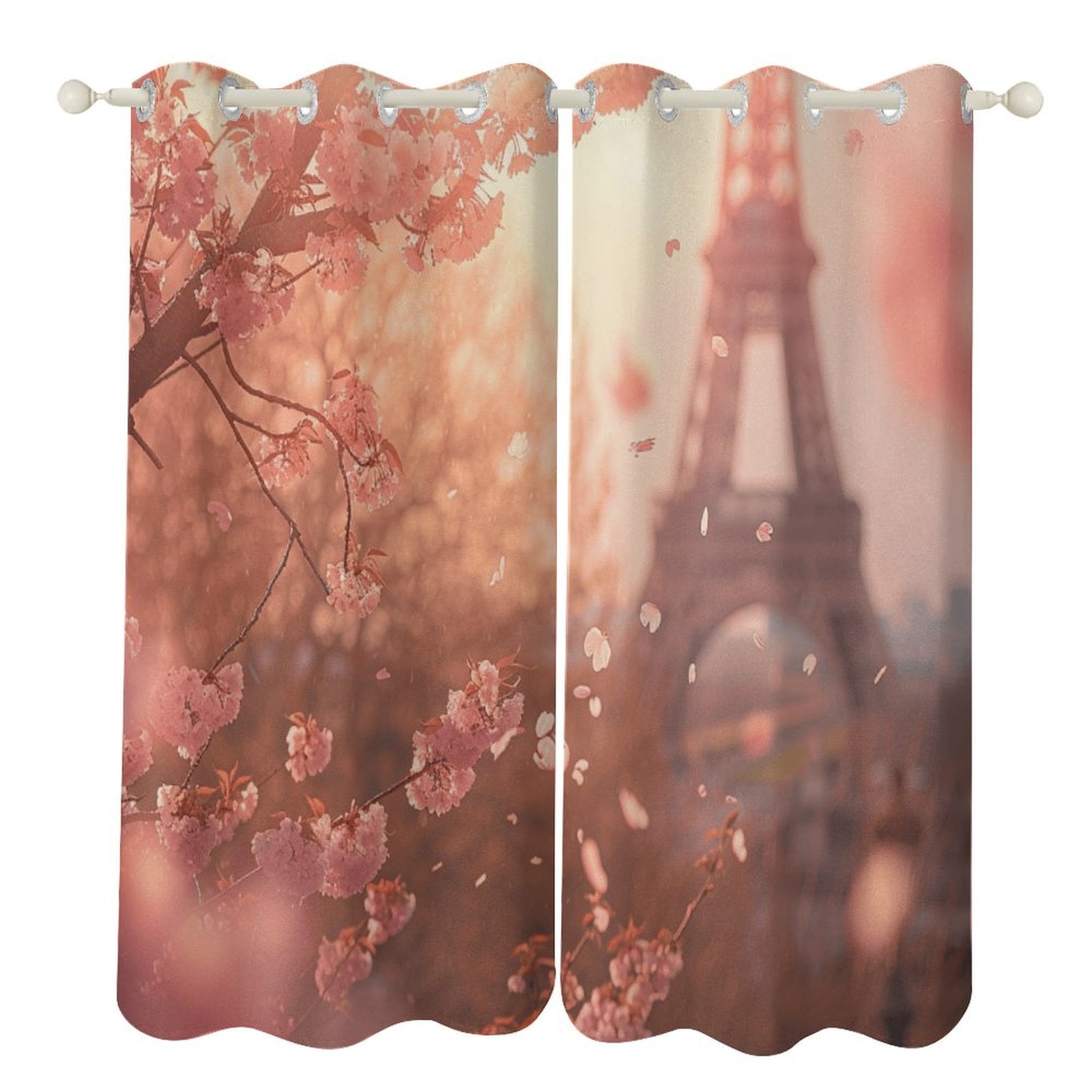 Blossoming Paris Eiffel Tower Curtains Watercolor Theme Window Curtains ...