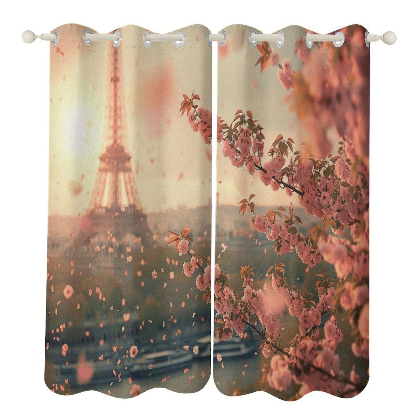 Blossoming Paris Eiffel Tower Curtains Watercolor Theme Window Curtains ...