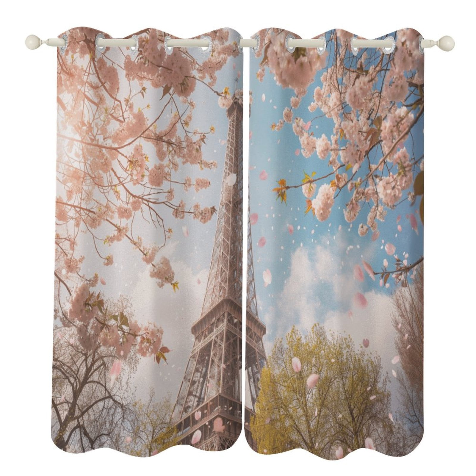 Blossoming Paris Eiffel Tower Curtains Watercolor Theme Window Curtains ...