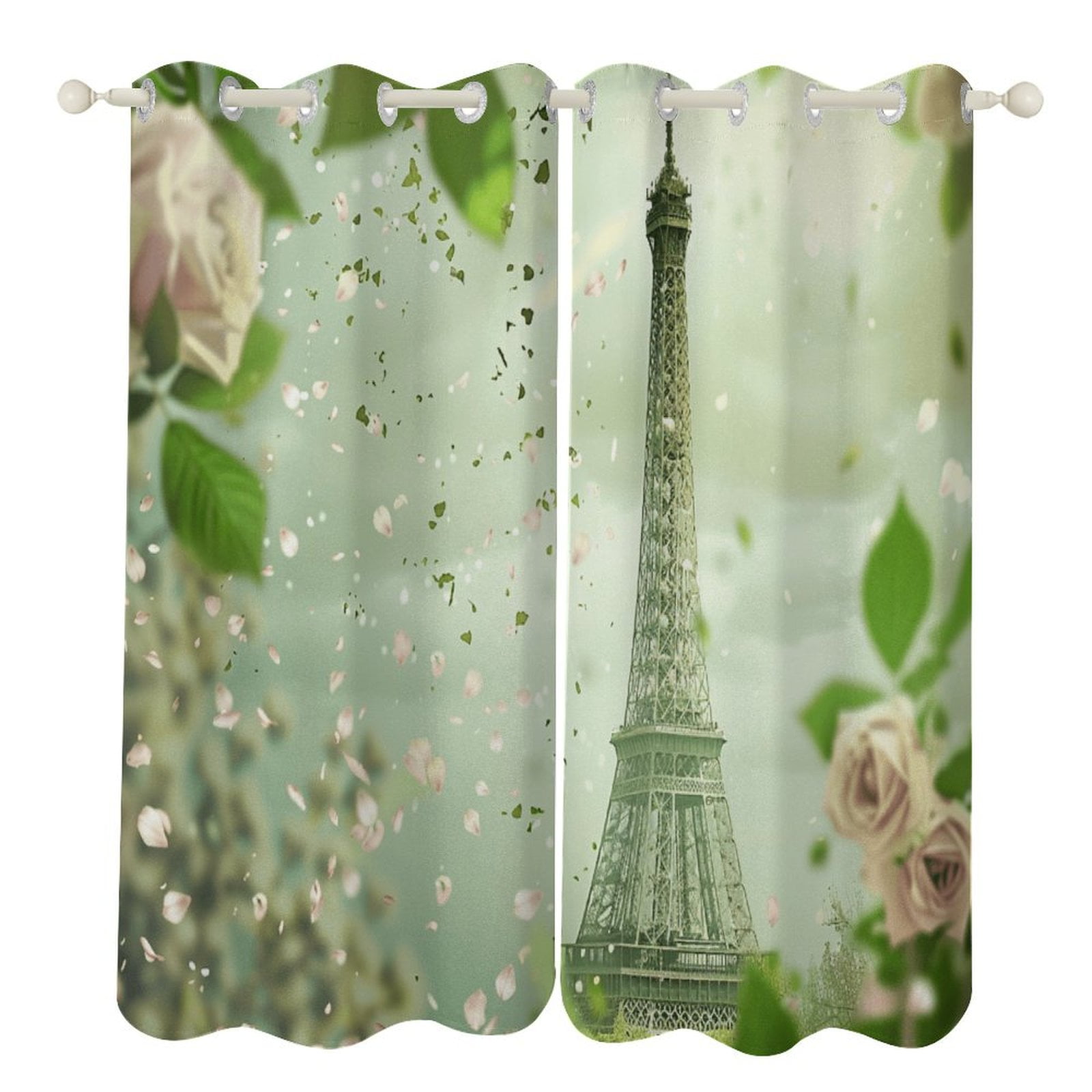 Blossoming Paris Eiffel Tower Curtains Watercolor Theme Window Curtains Grommet Blackout Drapes ...