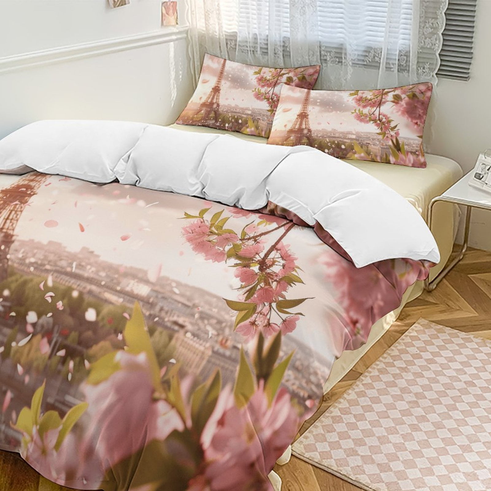 Blossoming Paris Eiffel Tower Duvet Cover Set Themed Multicolor ...