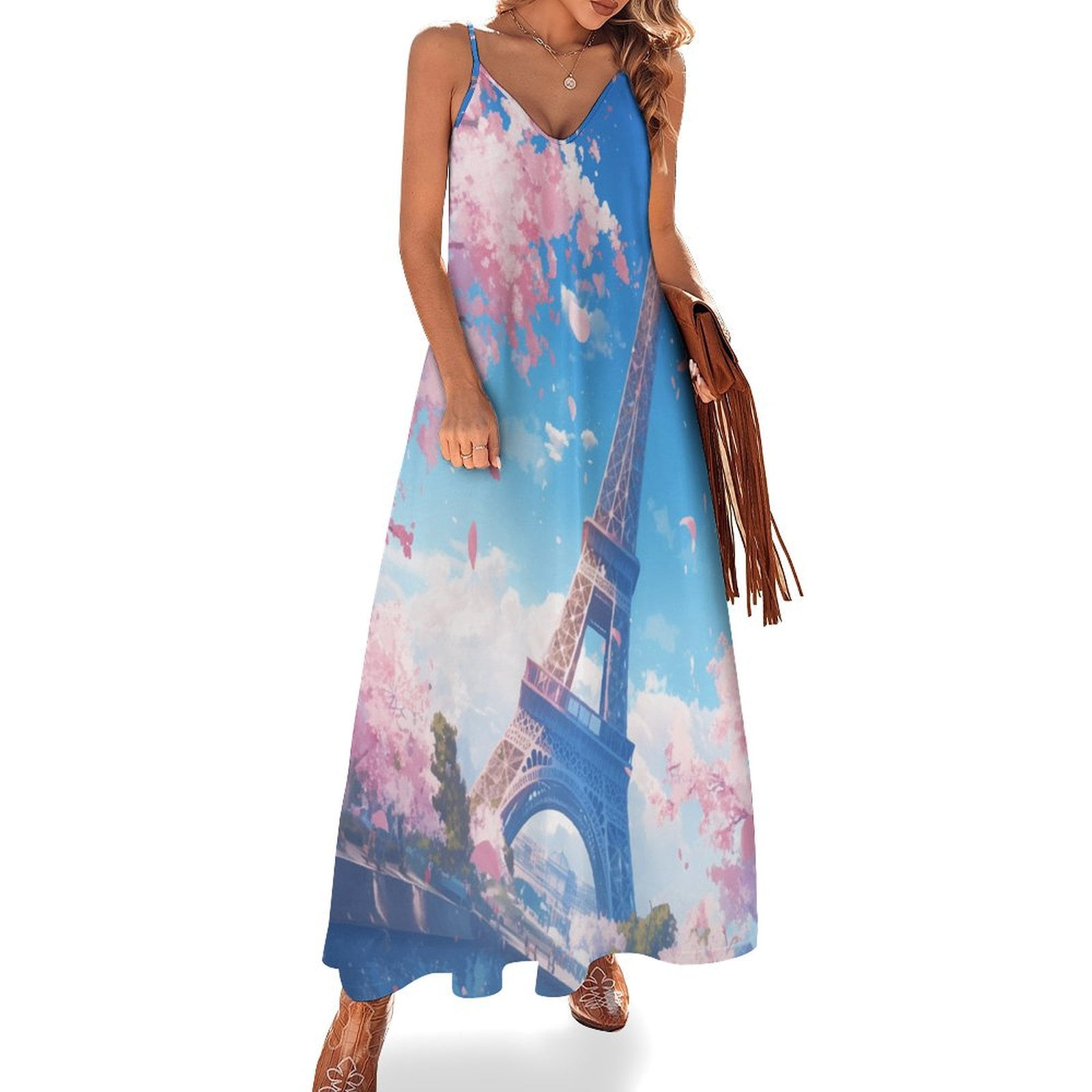 Blossoming Paris Eiffel Tower Fine Art Sleeveless Dress Summer Dress ...