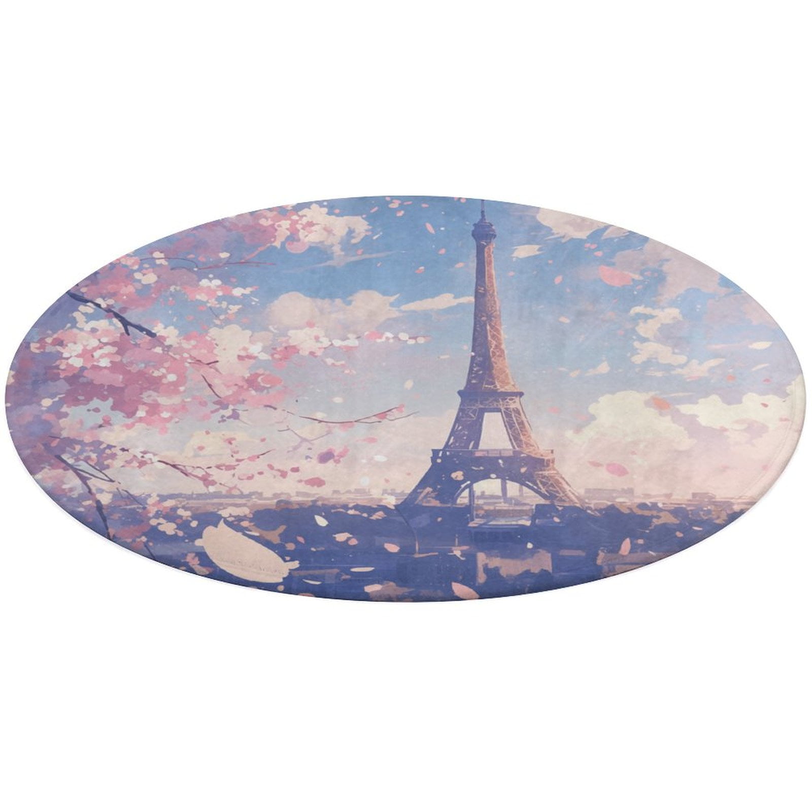 Blossoming Paris Eiffel Tower Round Rugs -Washable Non-Slip Small Round ...