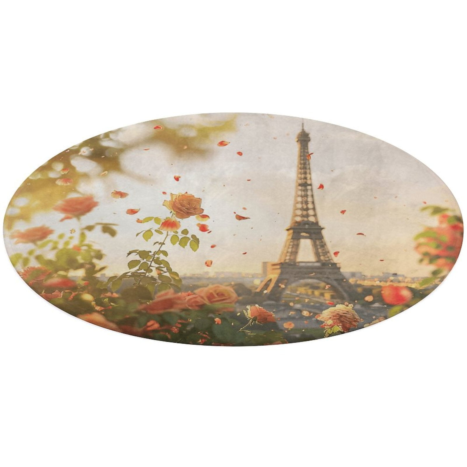 Blossoming Paris Eiffel Tower Round Small Area Rug, Print Non Slip ...