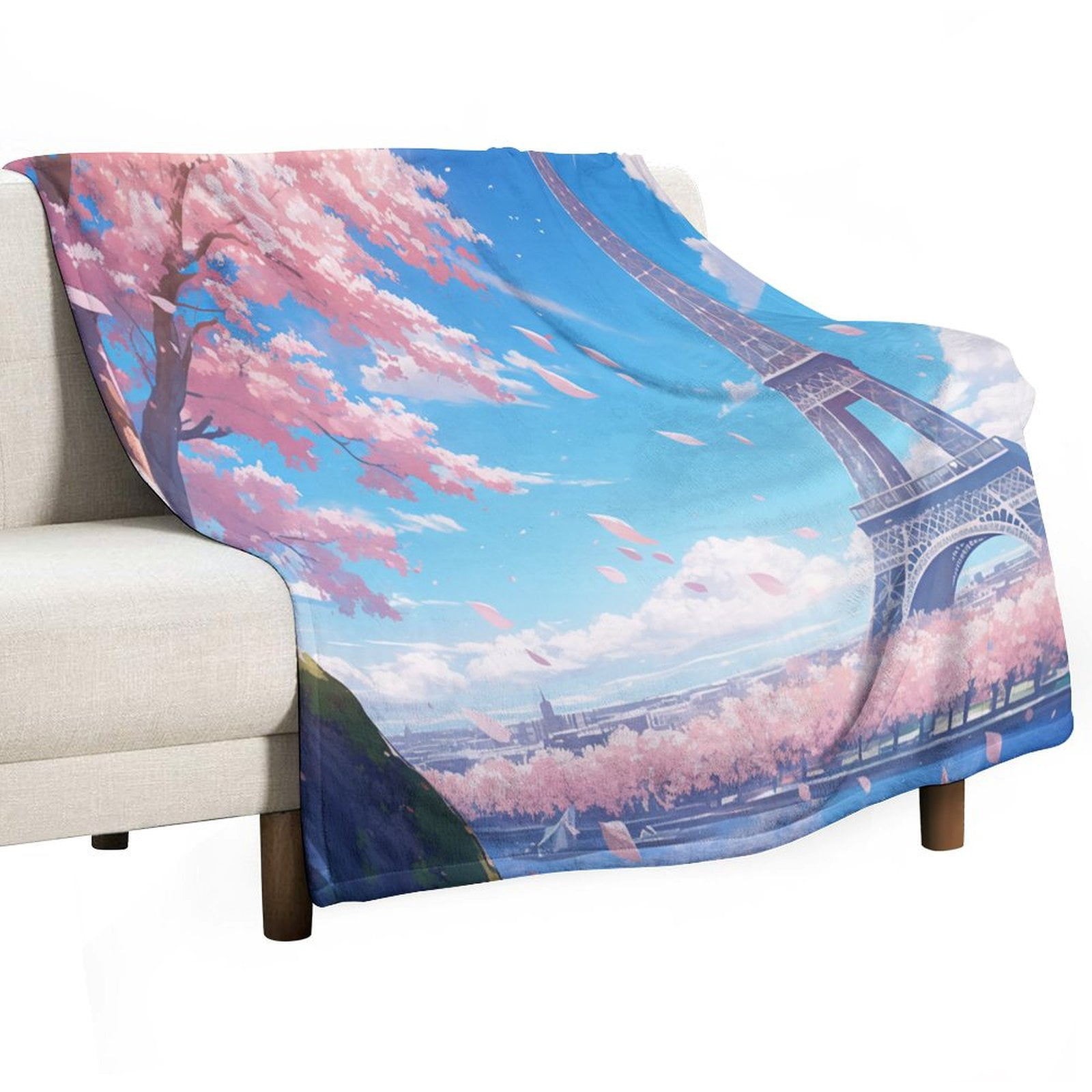 Blossoming Paris Eiffel Tower Soft Print Blanket Throw Blankets Warm ...