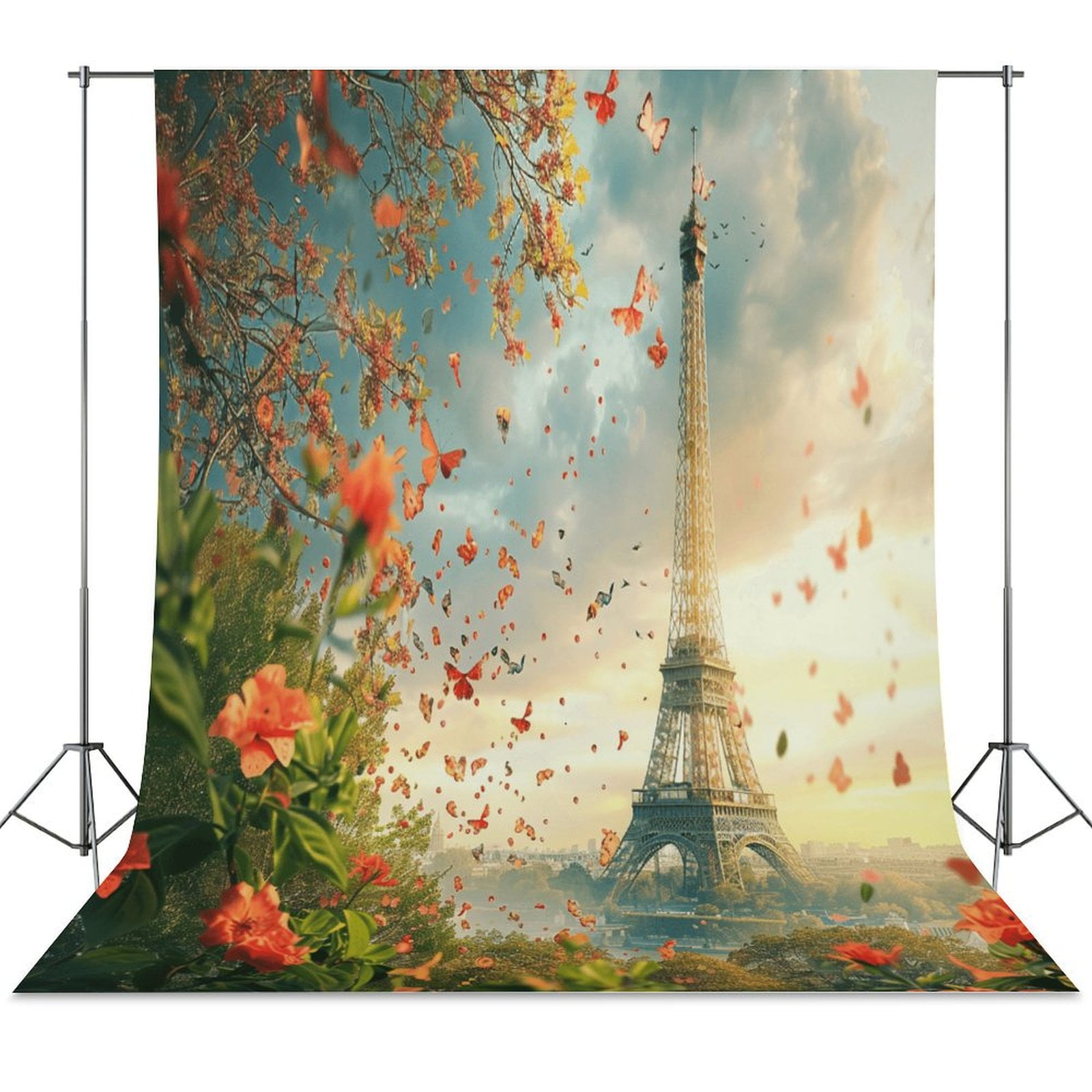 Blossoming Paris Eiffel Tower Spring Backdrop Backdrops for Photography ...