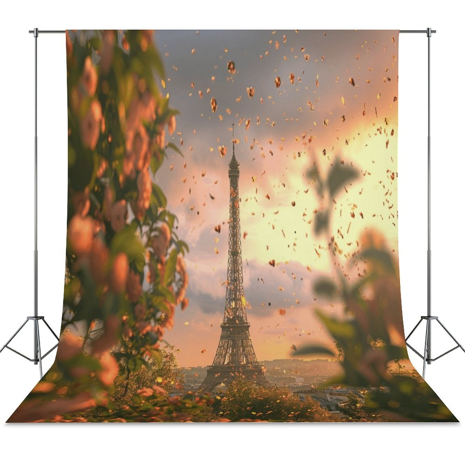 Blossoming Paris Eiffel Tower Spring Wall Backdrop Background Floral ...