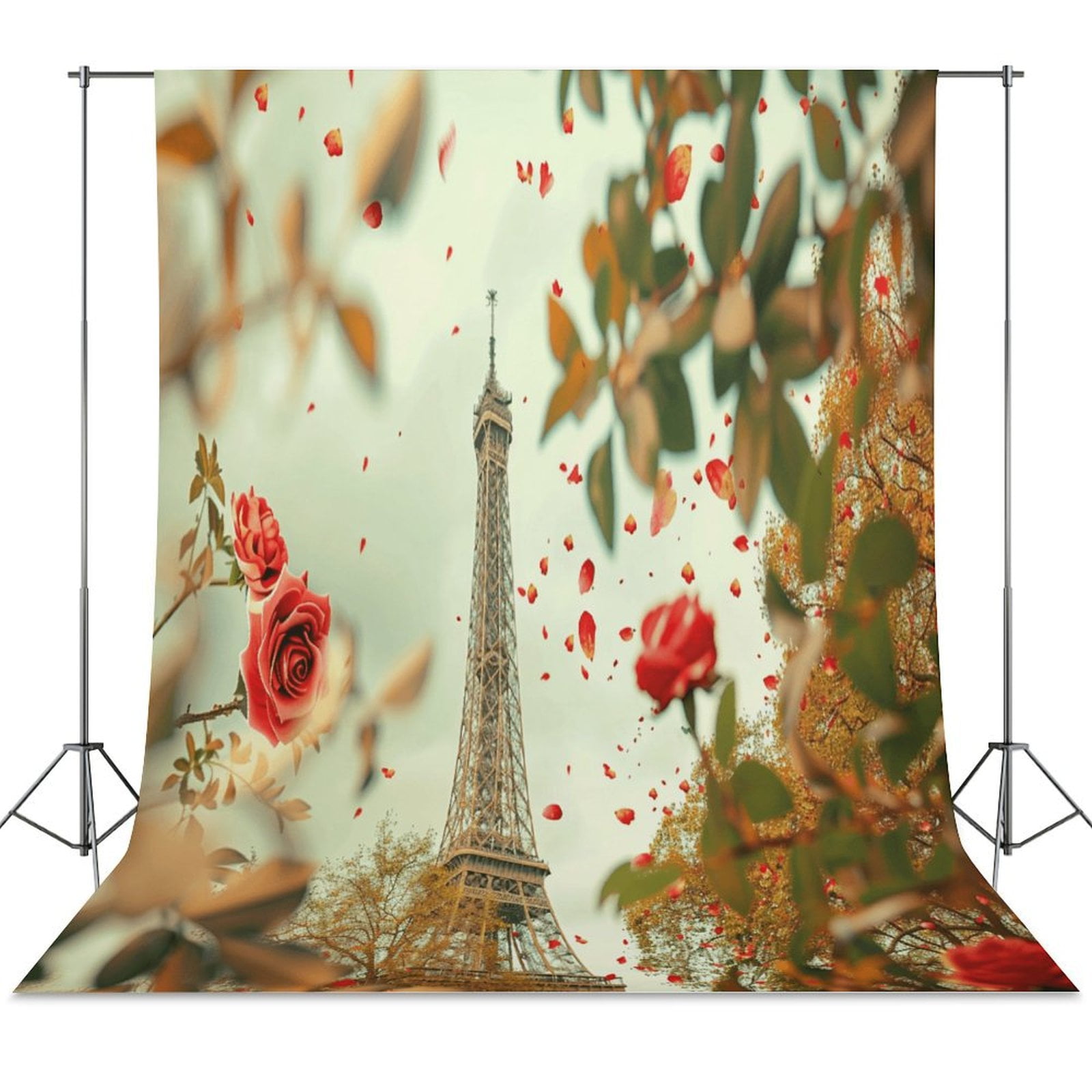 Blossoming Paris Eiffel Tower Spring Wall Backdrop Background Floral ...