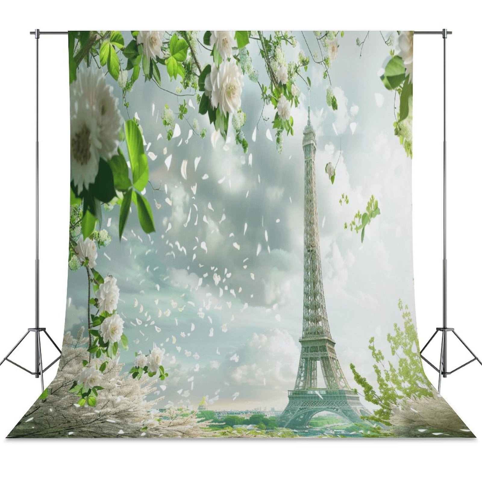 Blossoming Paris Eiffel Tower Spring Wall Backdrop Background Floral ...