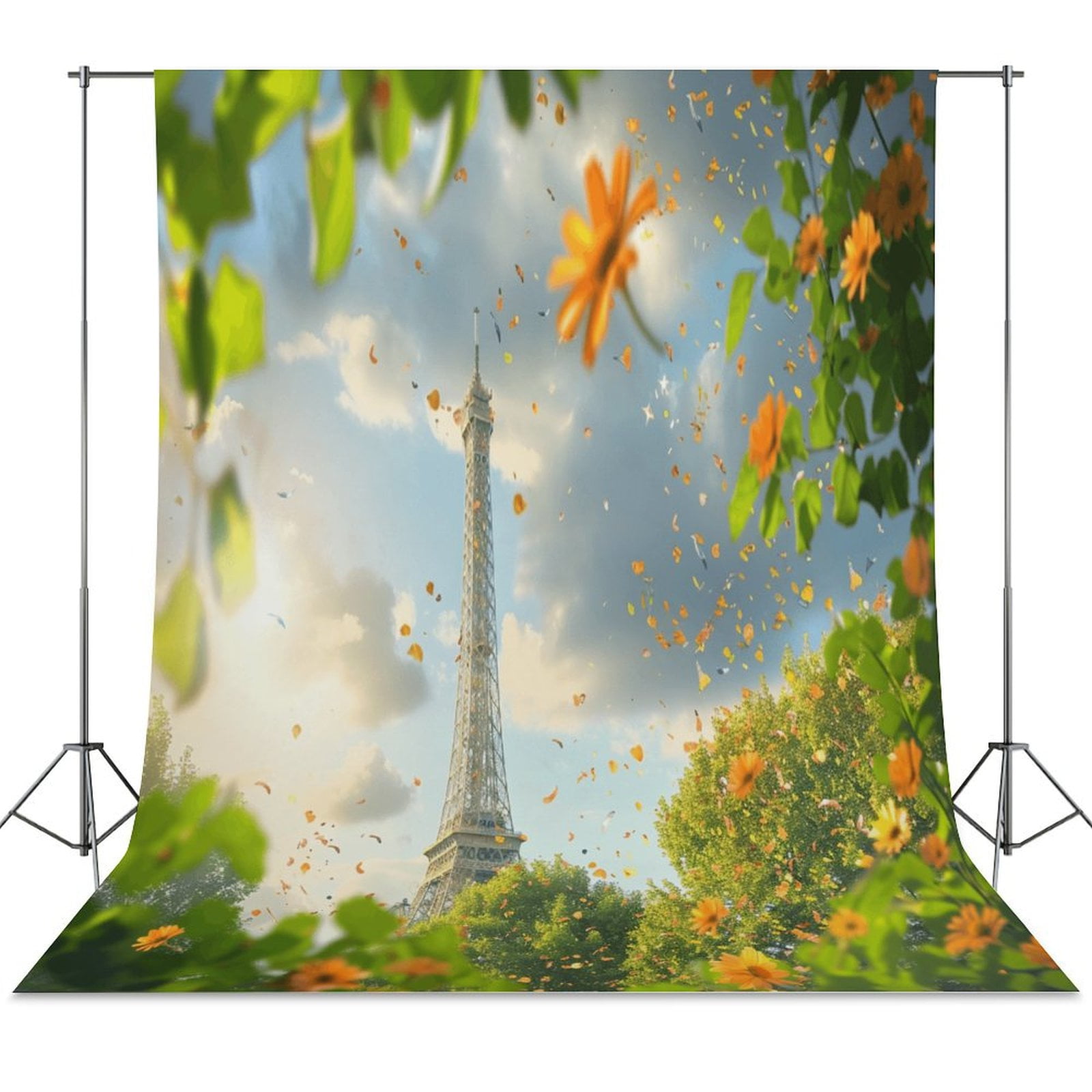 Blossoming Paris Eiffel Tower Spring Wall Backdrop Background Floral ...