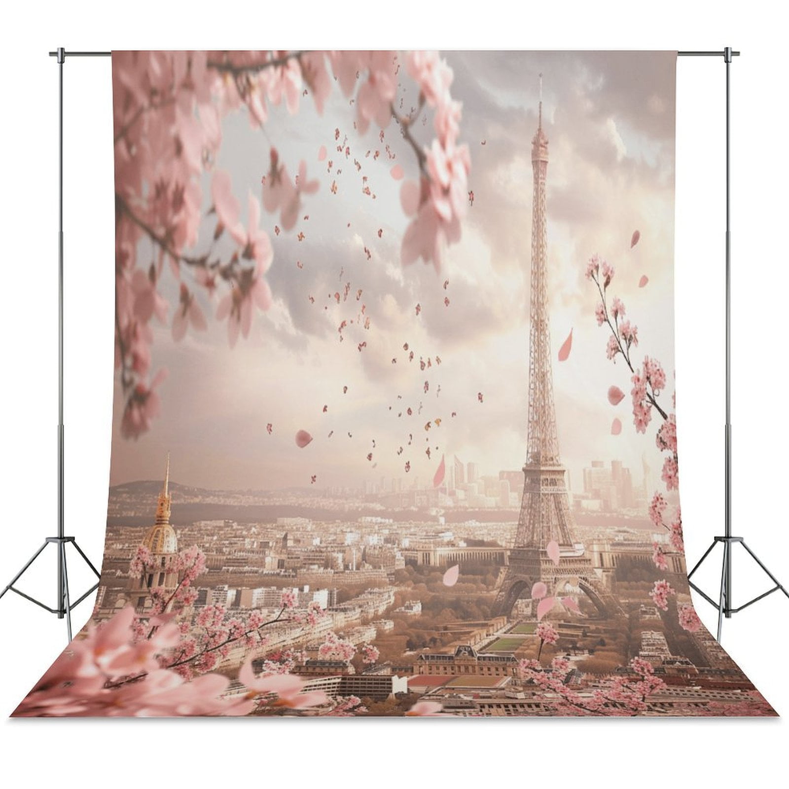 Blossoming Paris Eiffel Tower Spring Wall Backdrop Background Floral ...