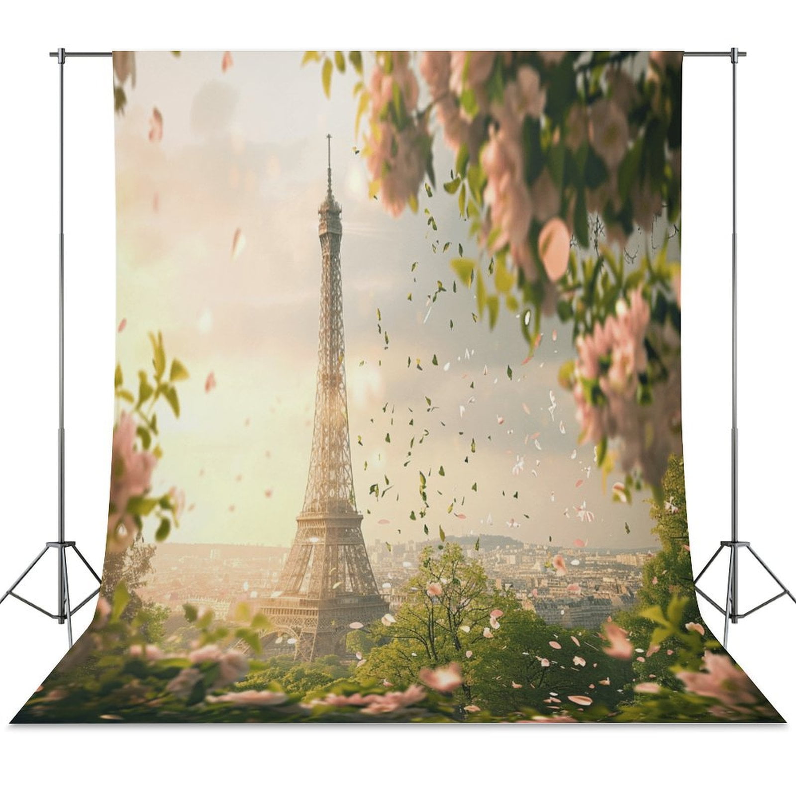Blossoming Paris Eiffel Tower Spring Wall Backdrop Background Floral ...