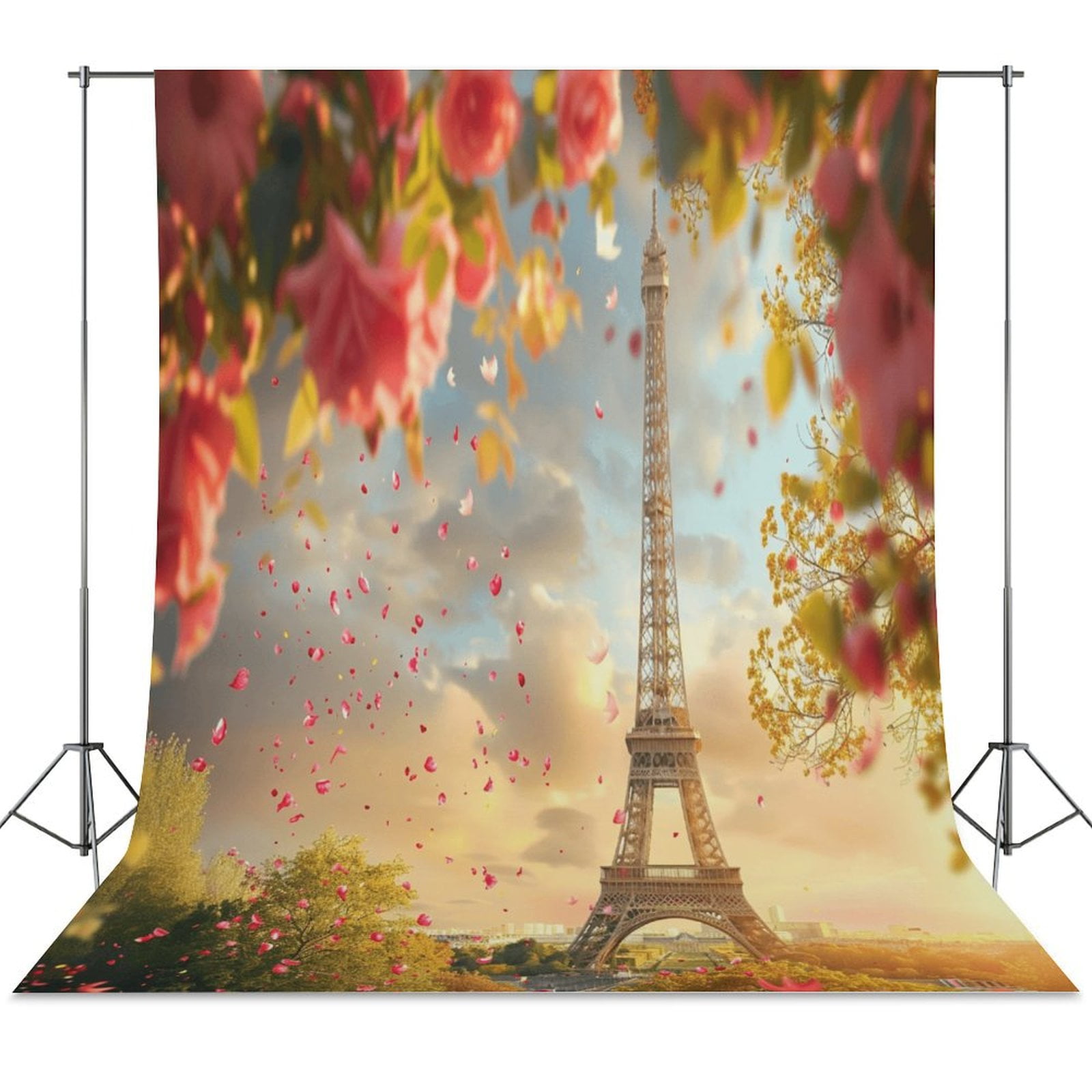 Blossoming Paris Eiffel Tower Spring Wall Backdrop Background Floral ...