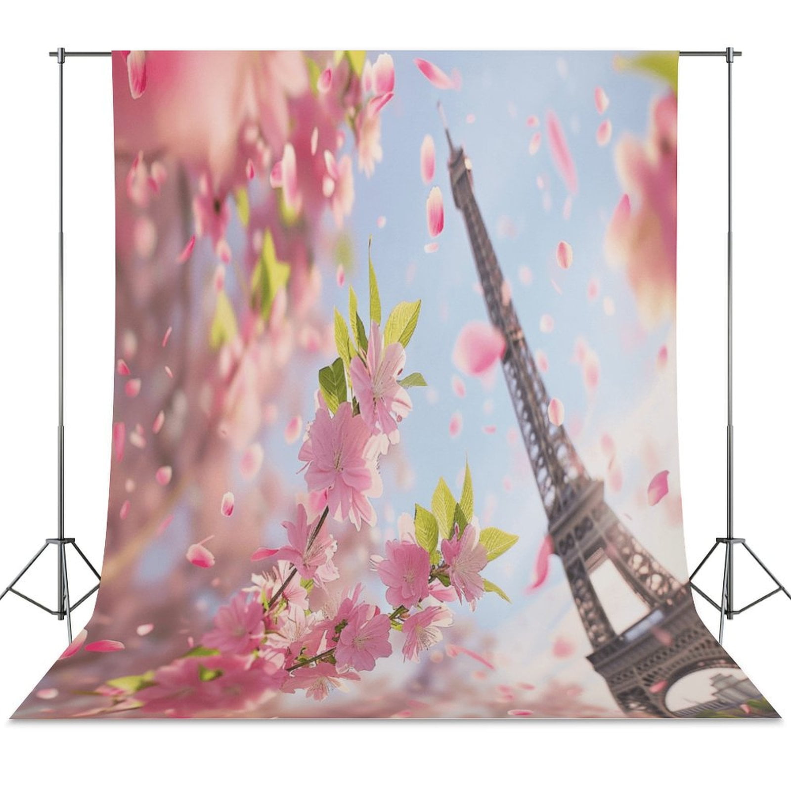 Blossoming Paris Eiffel Tower Spring Wall Backdrop Background Floral ...