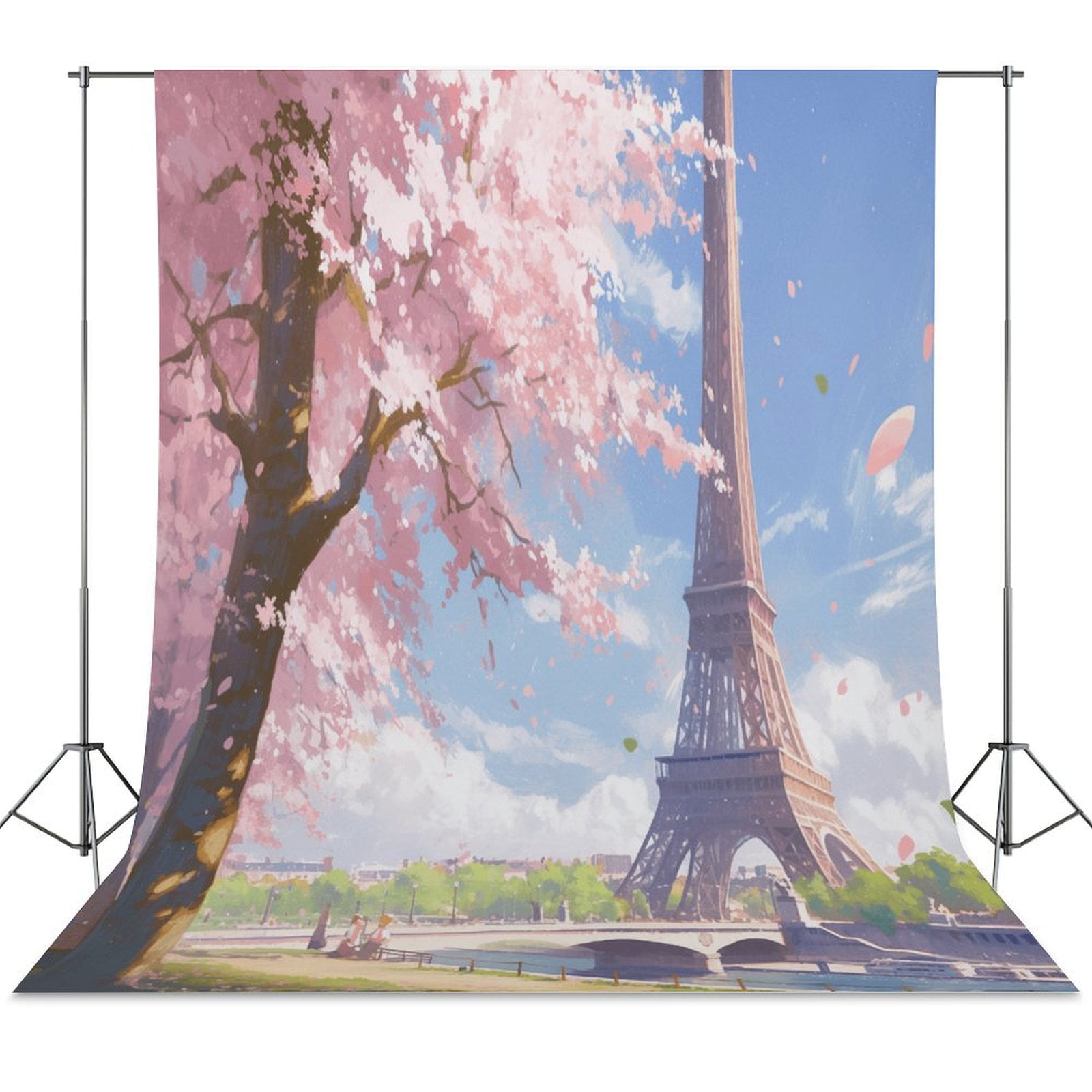 Blossoming Paris Eiffel Tower Spring Wall Backdrop Background Floral ...
