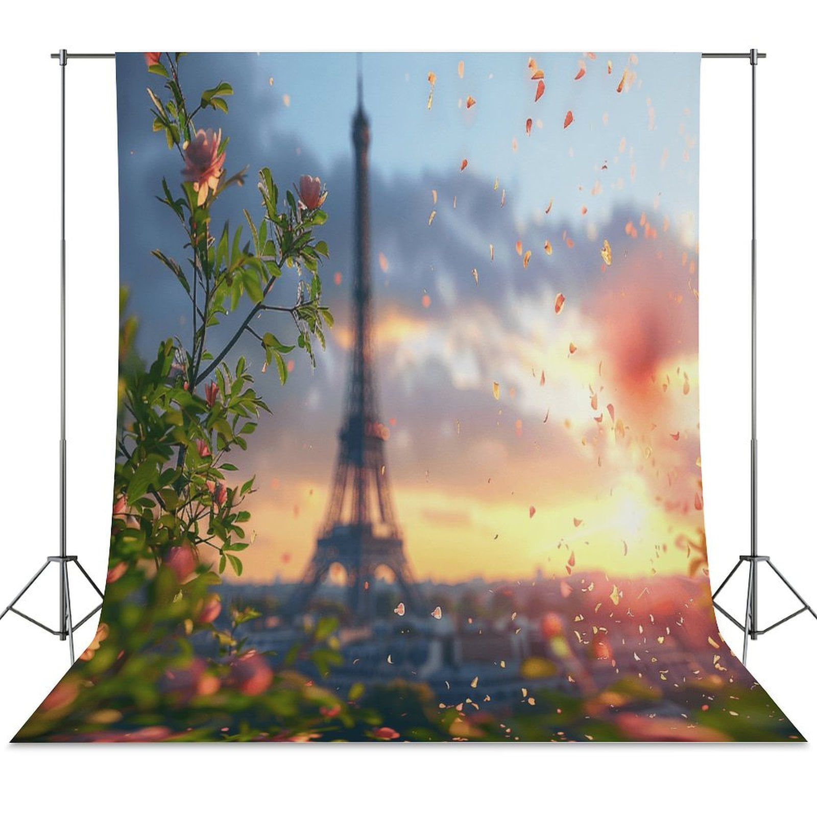 Blossoming Paris Eiffel Tower Spring Wall Backdrop Background Floral ...