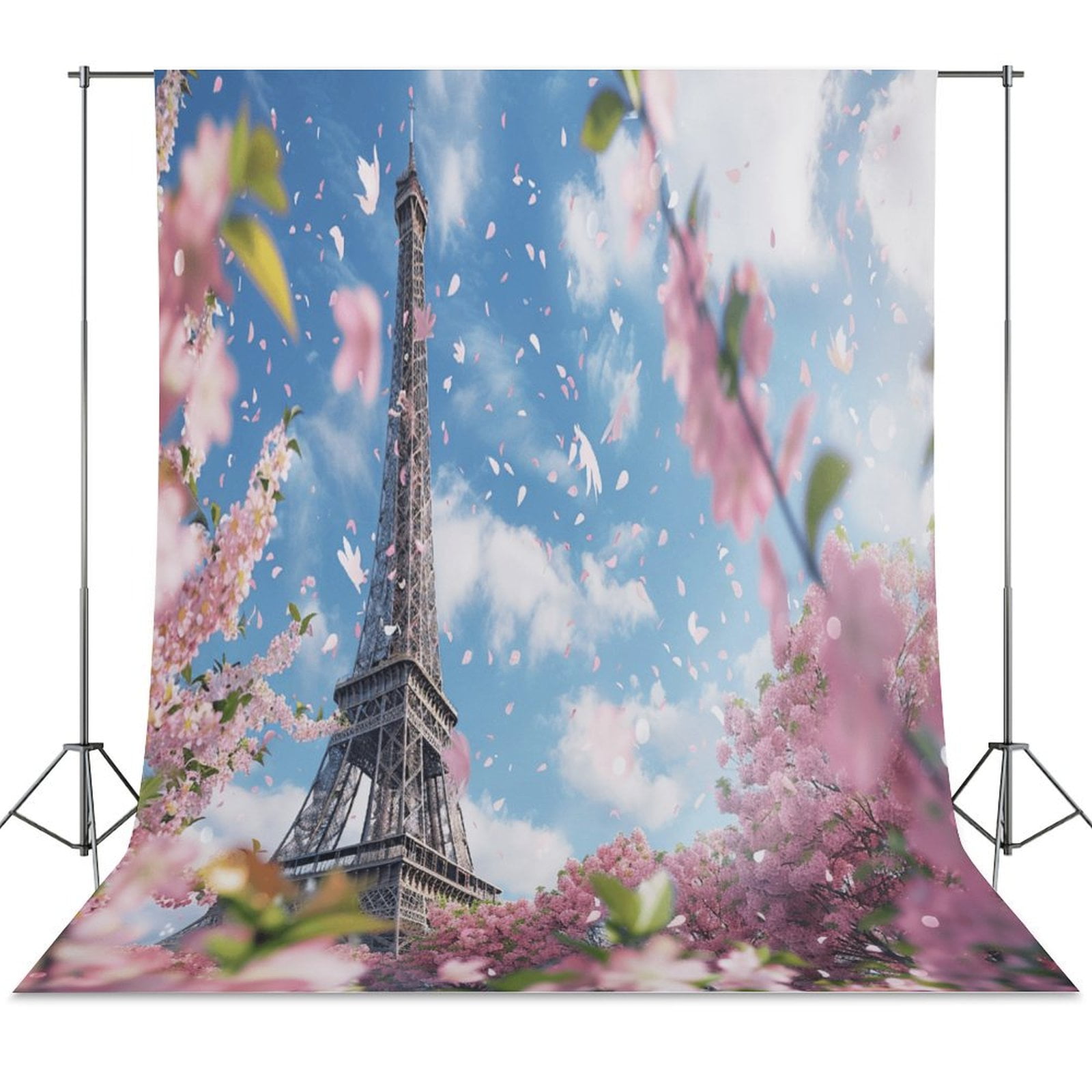 Blossoming Paris Eiffel Tower Spring Wall Backdrop Background Floral ...