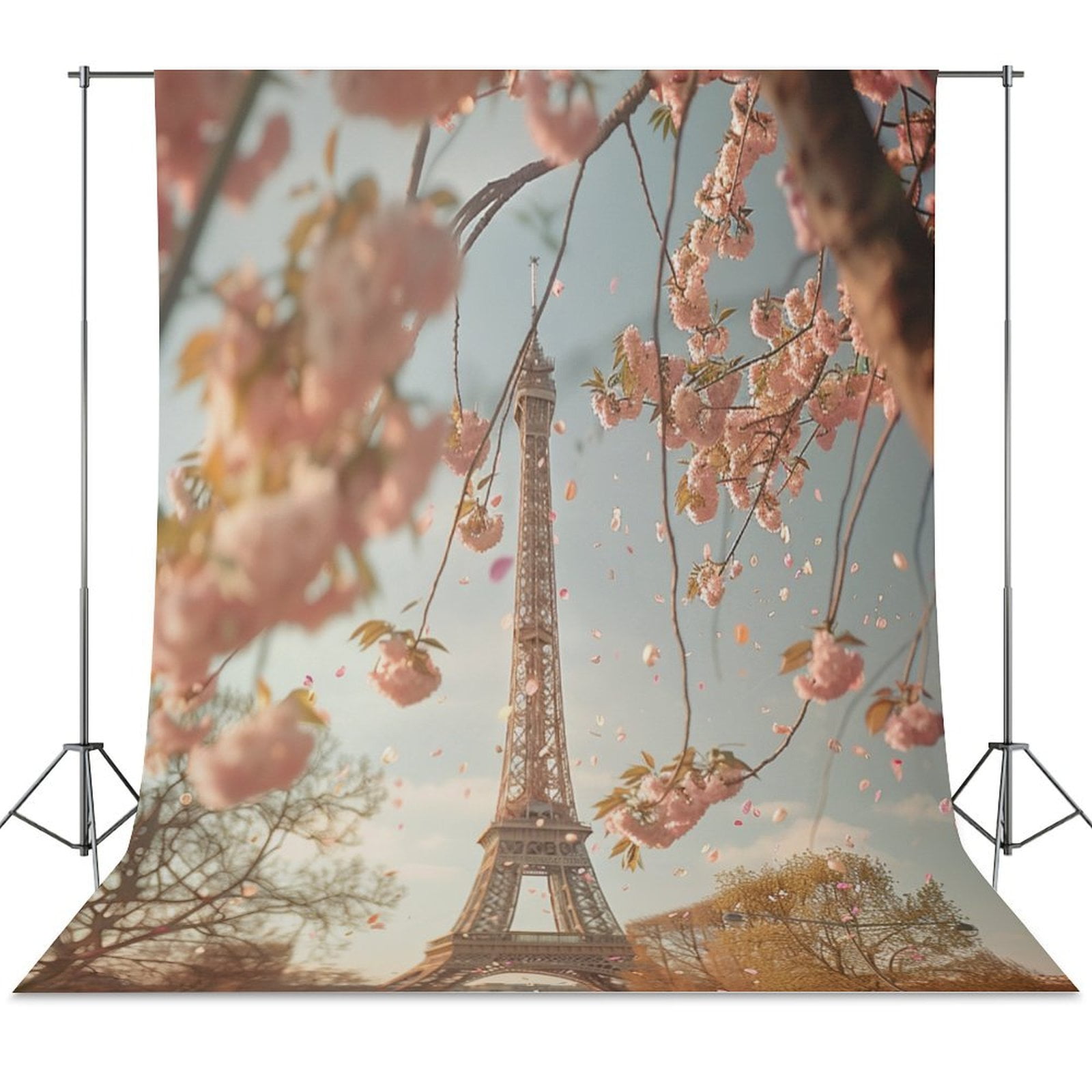 Blossoming Paris Eiffel Tower Spring Wall Backdrop Background Floral ...