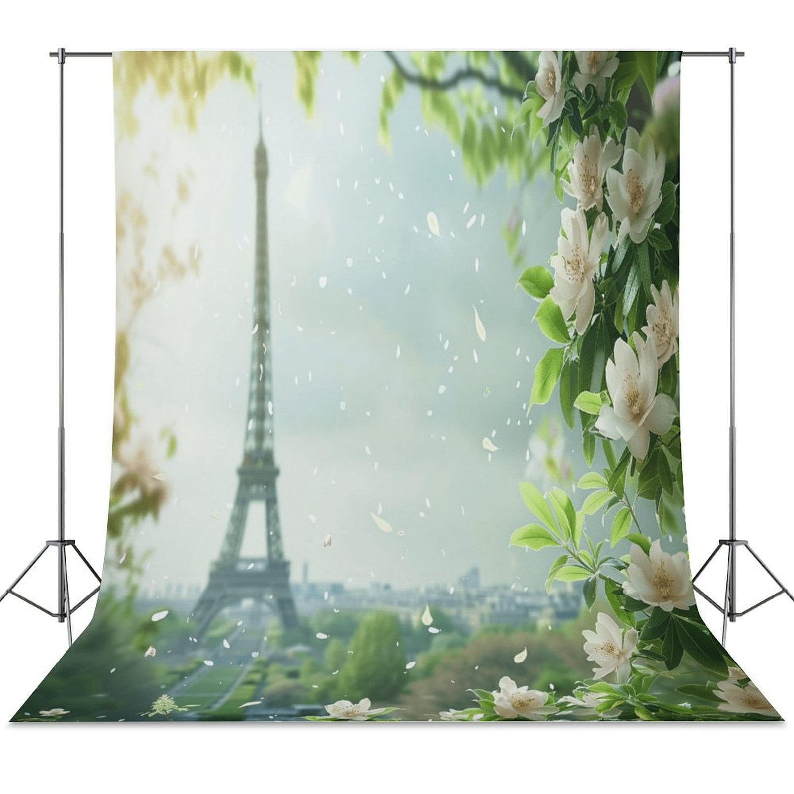 Blossoming Paris Eiffel Tower Spring Wall Backdrop Background Floral ...