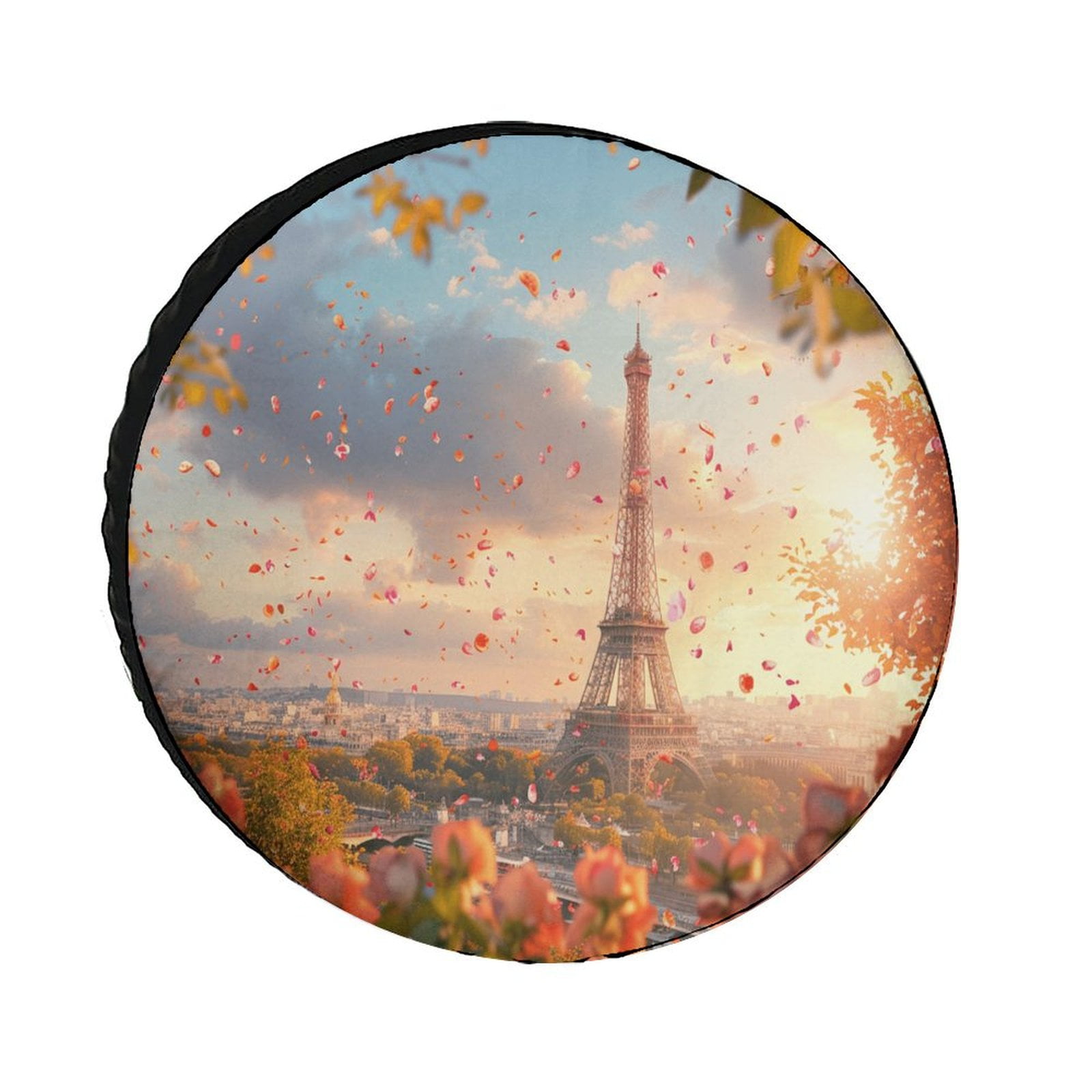 Blossoming Paris Eiffel Tower Tire Cover Waterproof Dust-Proof ...