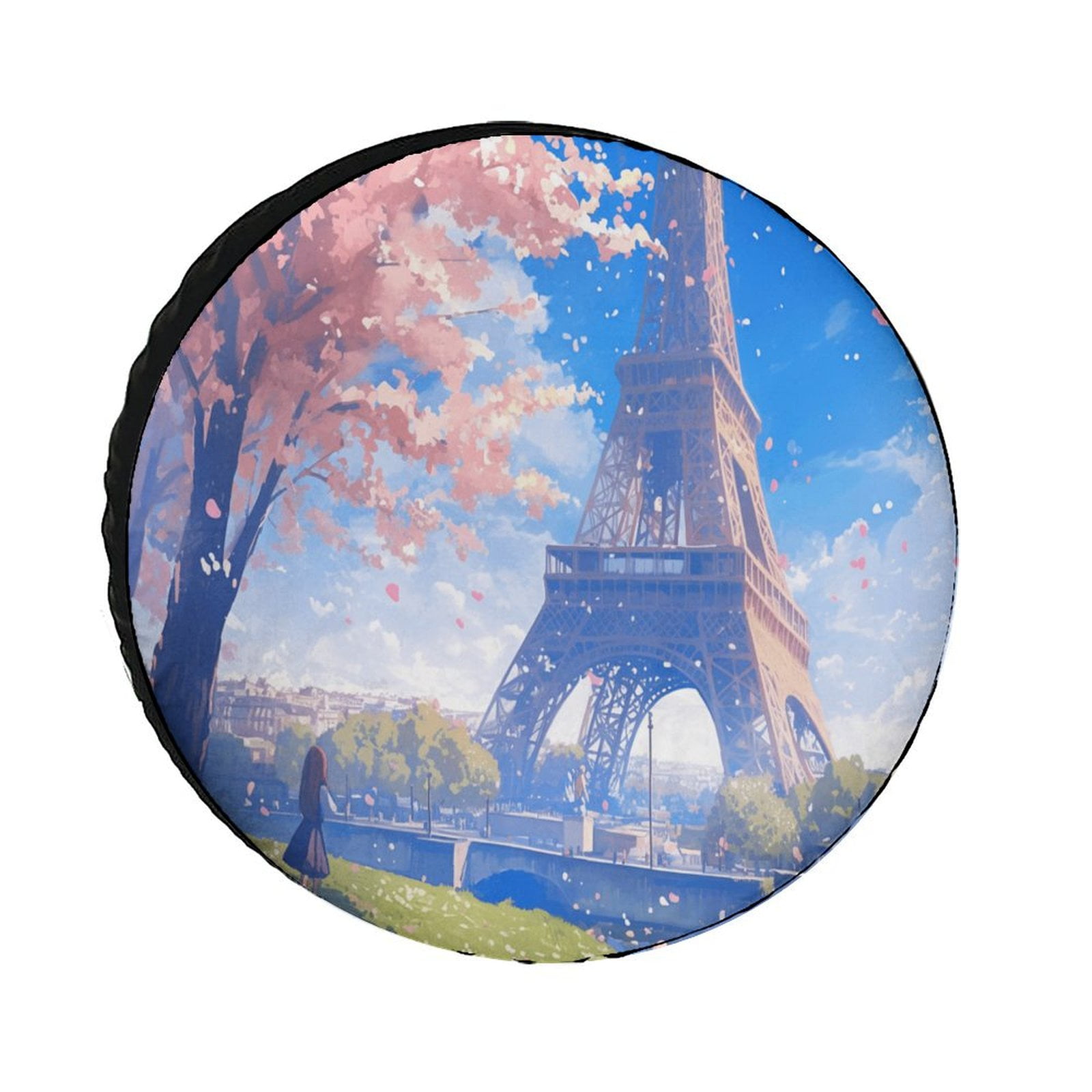 Blossoming Paris Eiffel Tower Tire Cover Waterproof Dust-Proof ...
