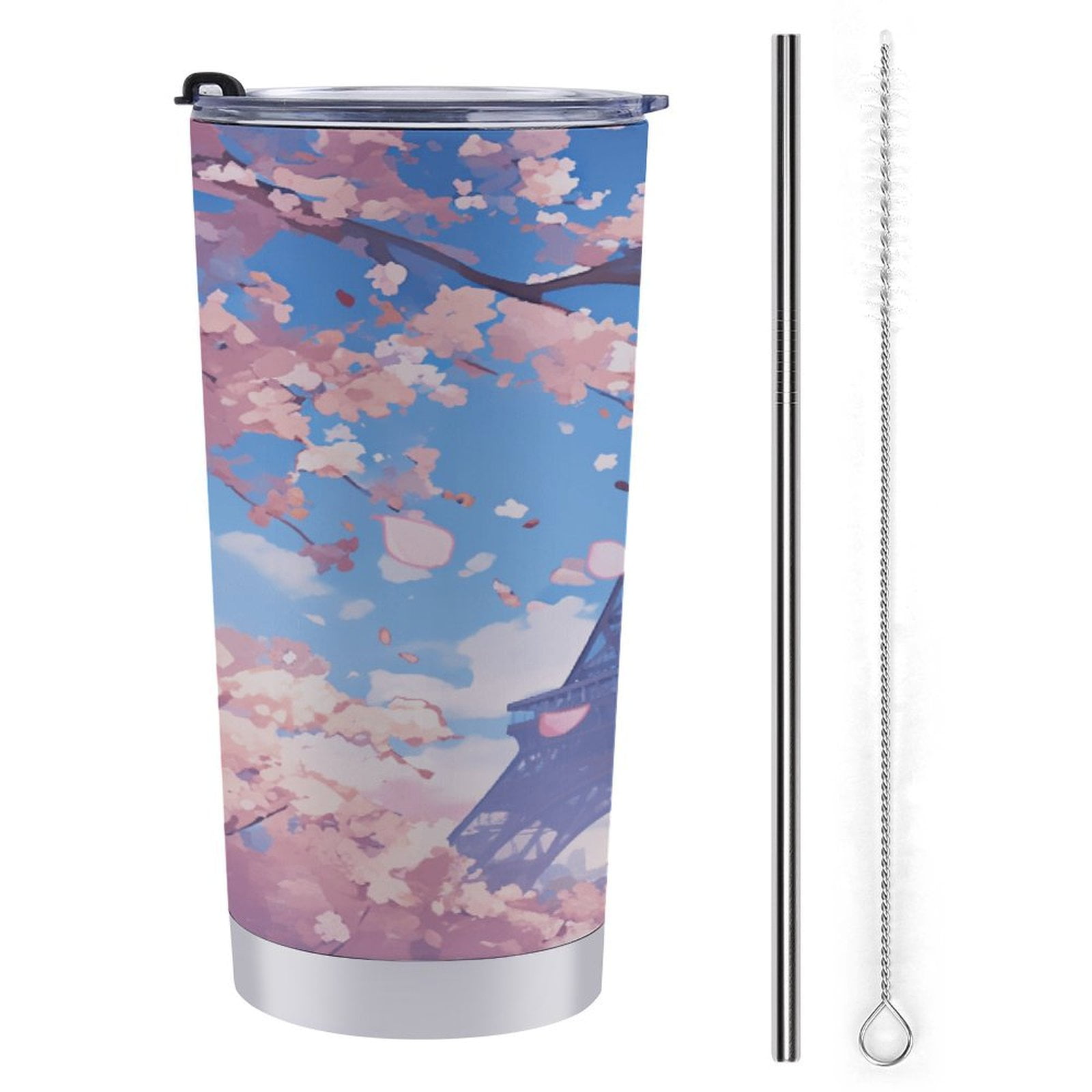 Blossoming Paris Eiffel Tower Tumbler With Lid And Straw 20 Oz ...
