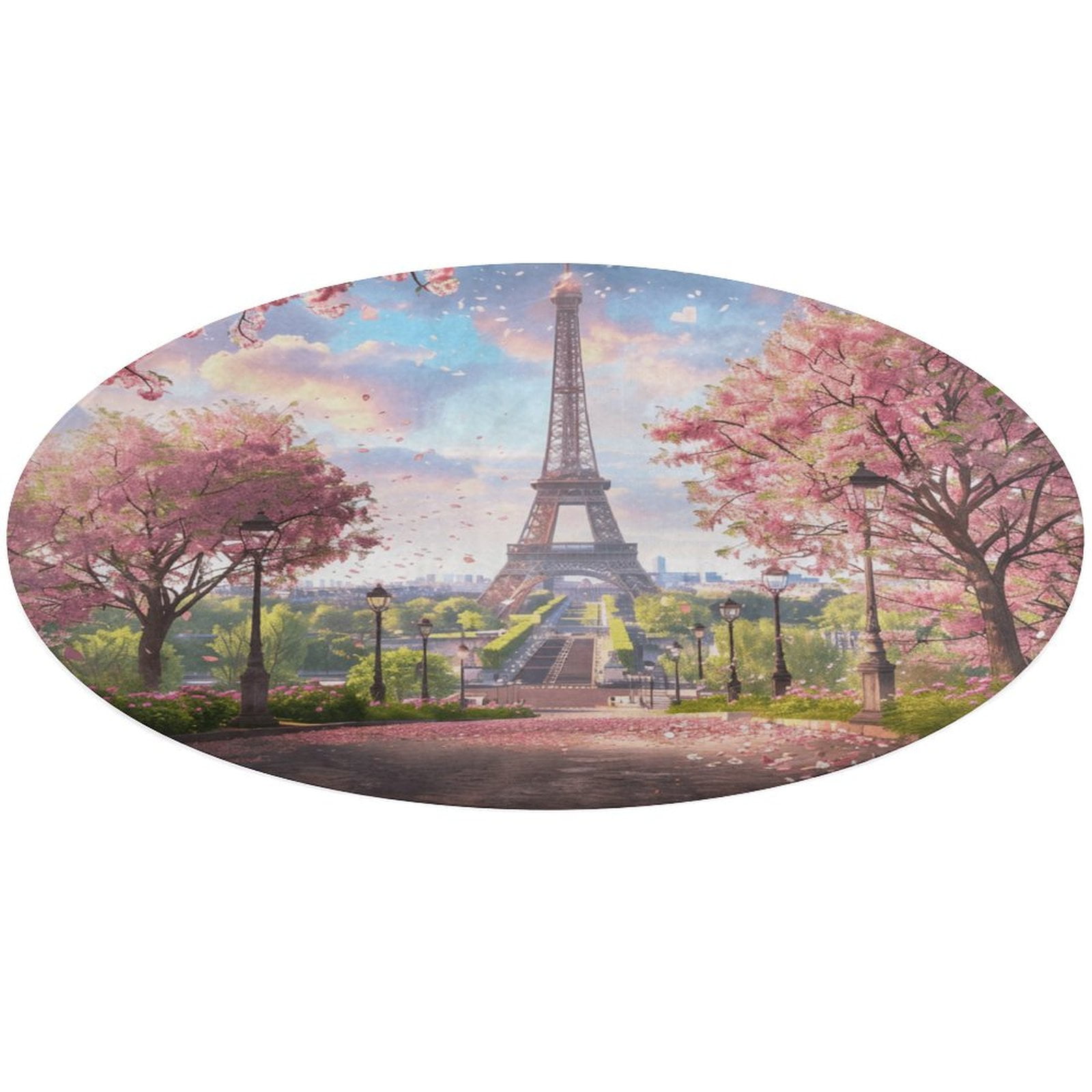 Blossoming Paris Eiffel Tower Washable Round Rug -Circle Area Rugs for ...